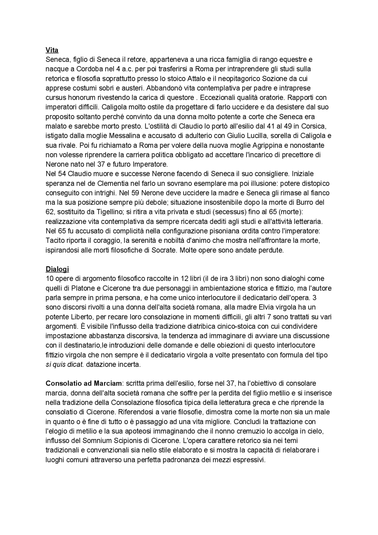 Seneca Vita E Opere Per Liceo Classico Docsity