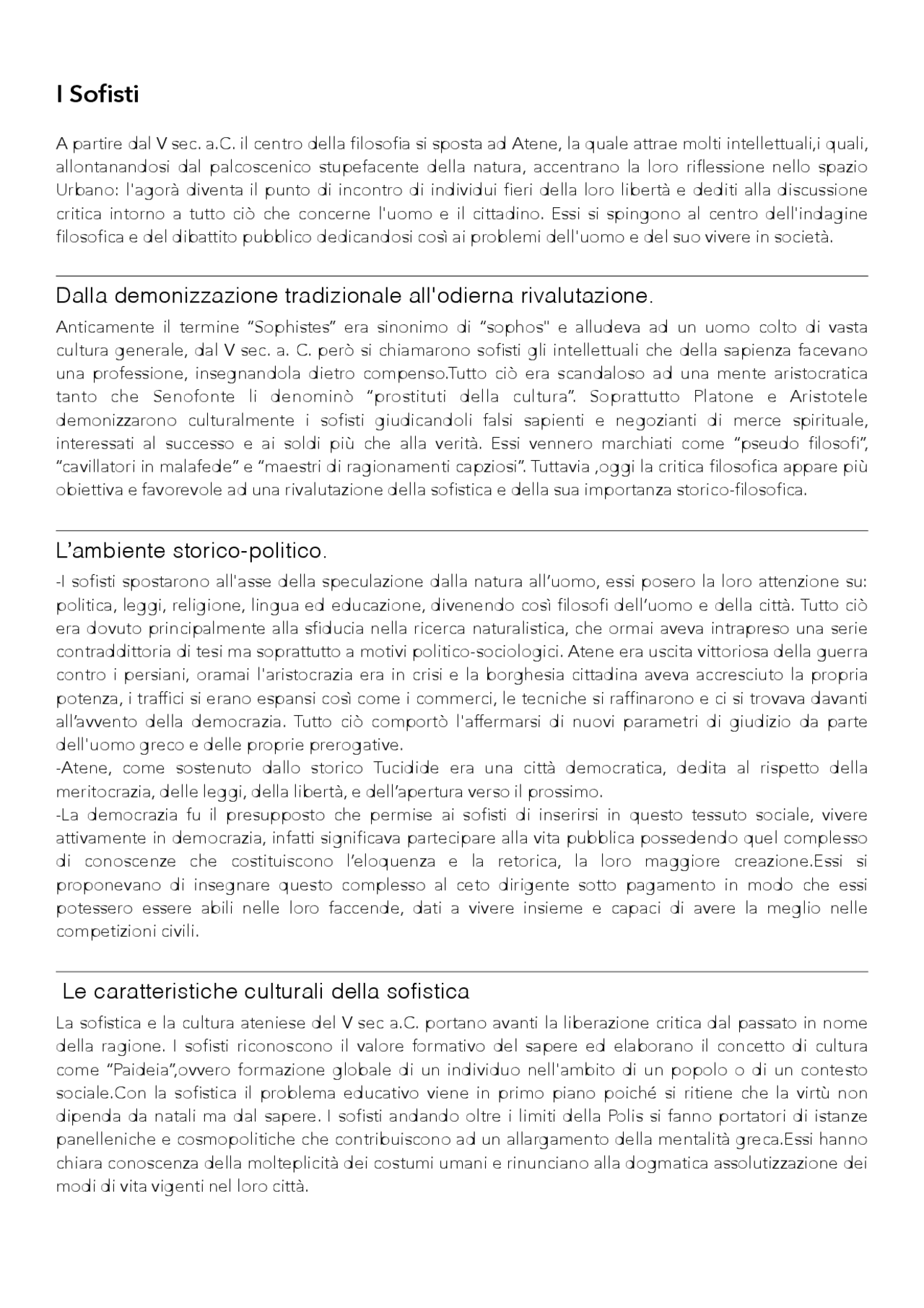 I sofisti e Protagora - Docsity