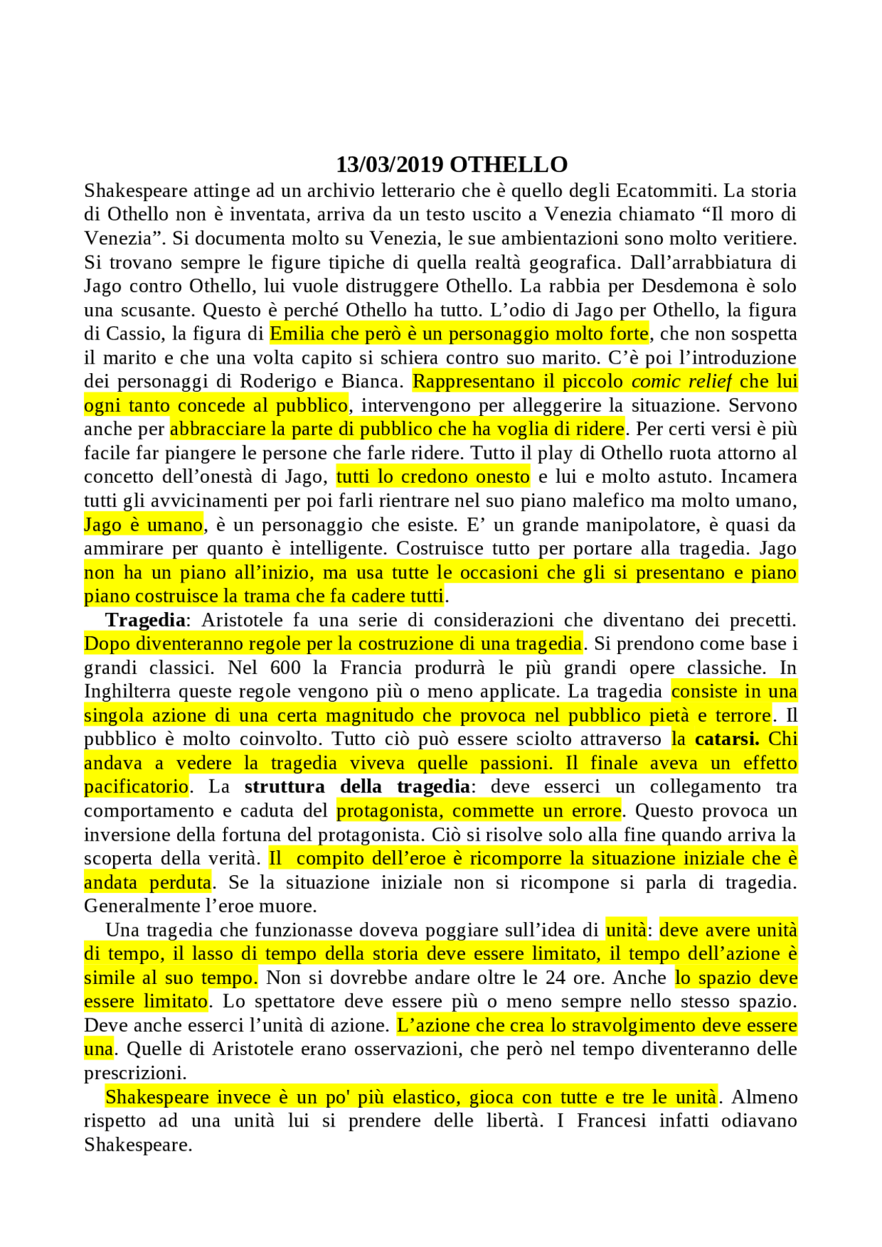 Analisi dell'opera Othello - Docsity