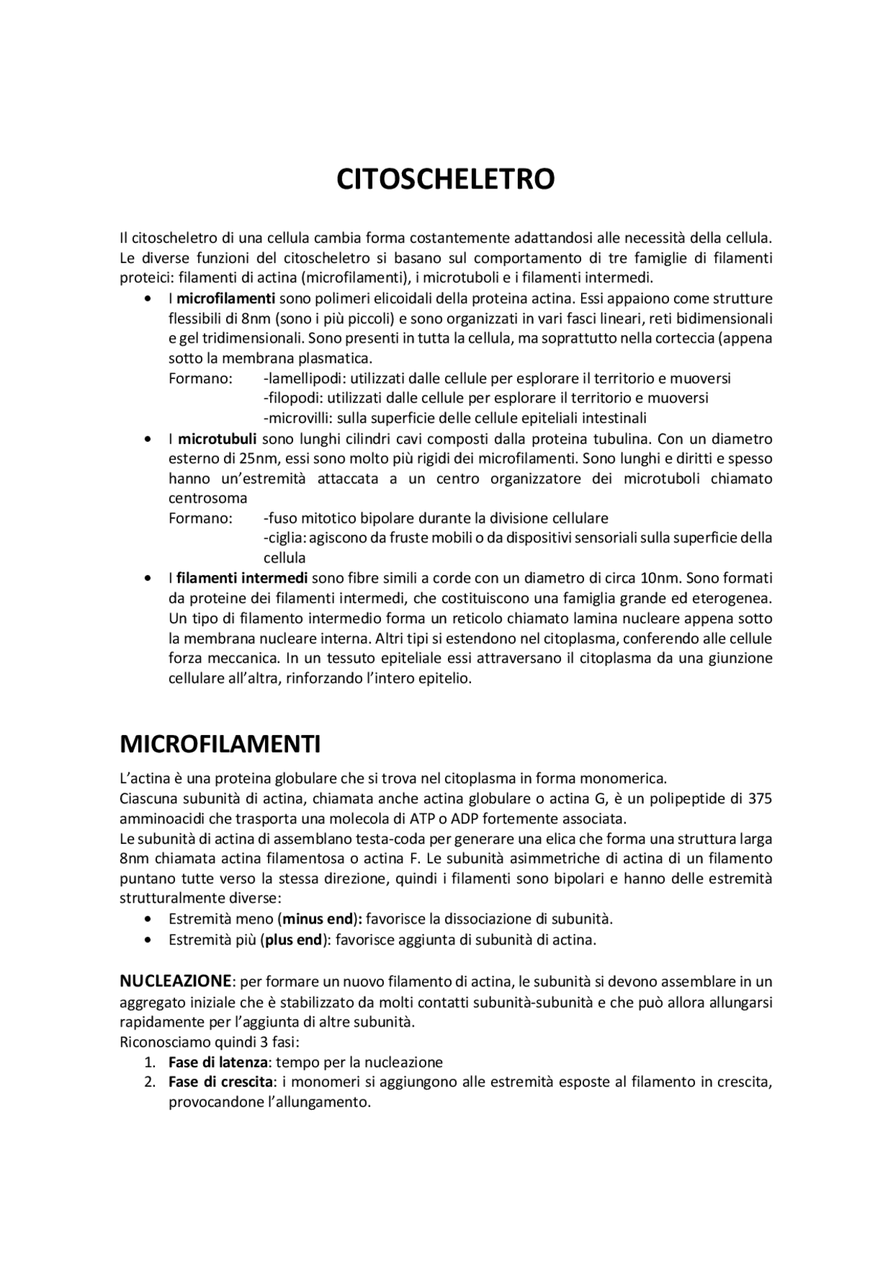 Il citoscheletro (microfilamenti, microtubuli e filamenti intermedi ...