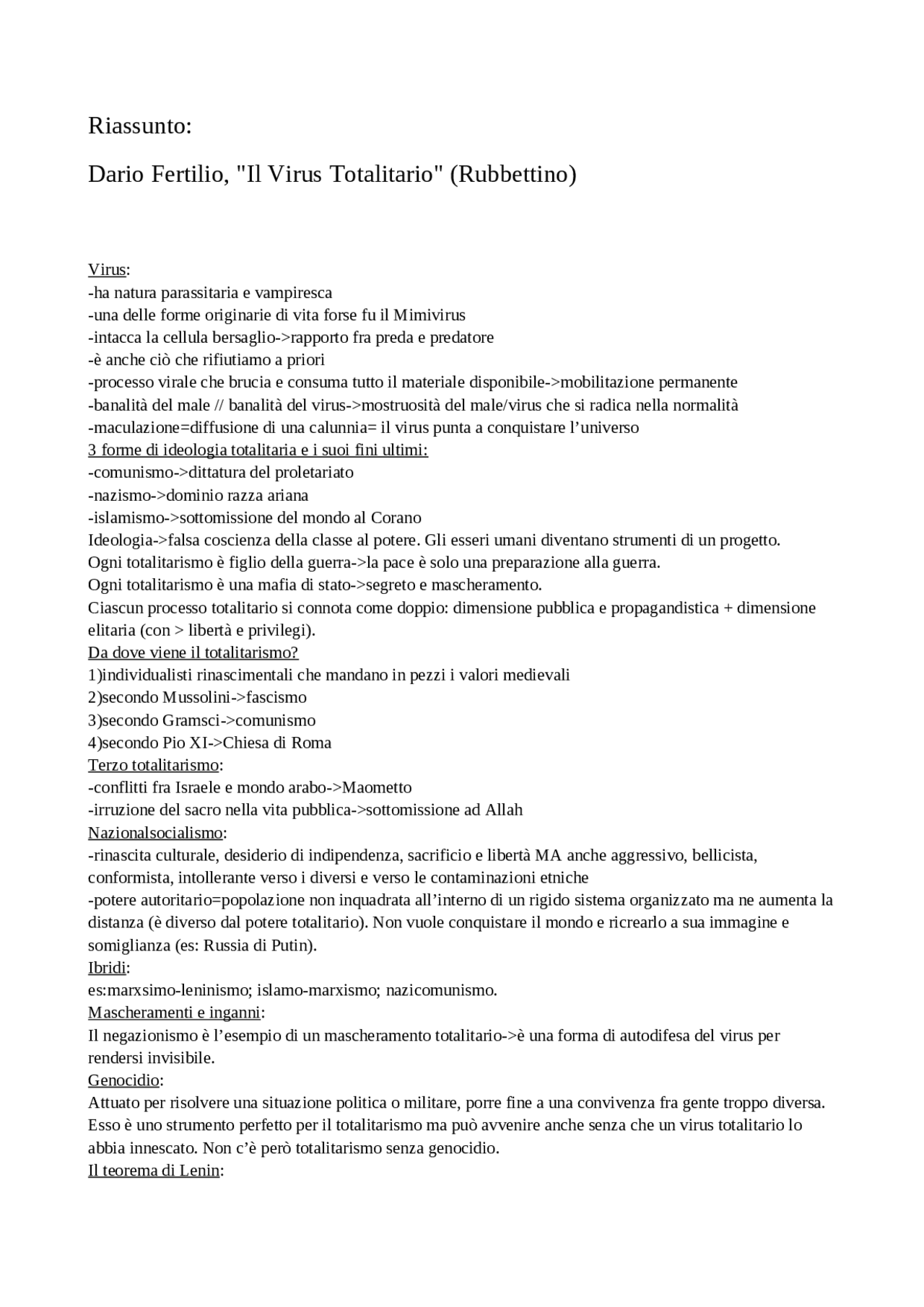 Riassunto Il Virus Totalitario Sintesi Del Corso Di Scienze Della