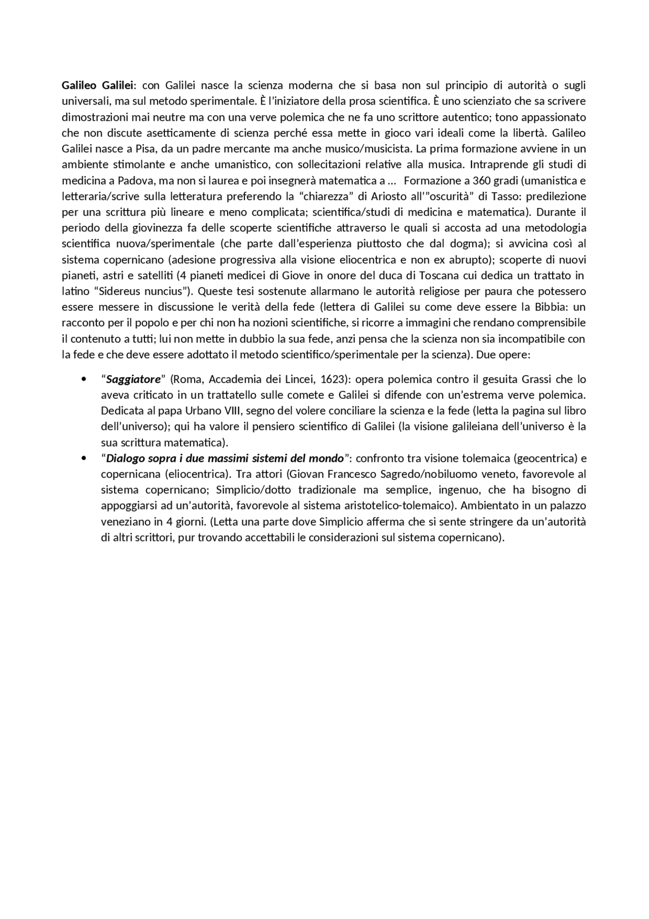 Appunti Galileo Galilei Docsity