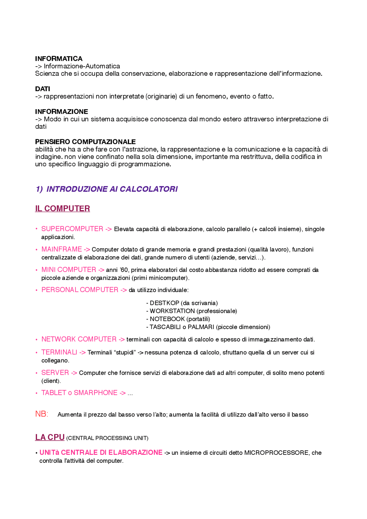 Riassunto Fondamenti Informatica Docsity