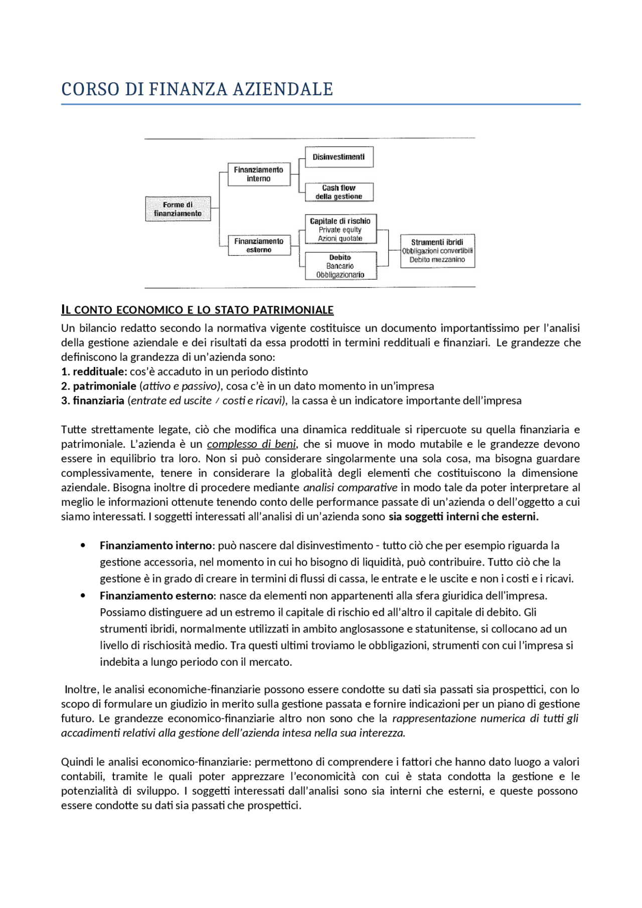 Riassunto Programma Esame Finanza Aziendale Docsity