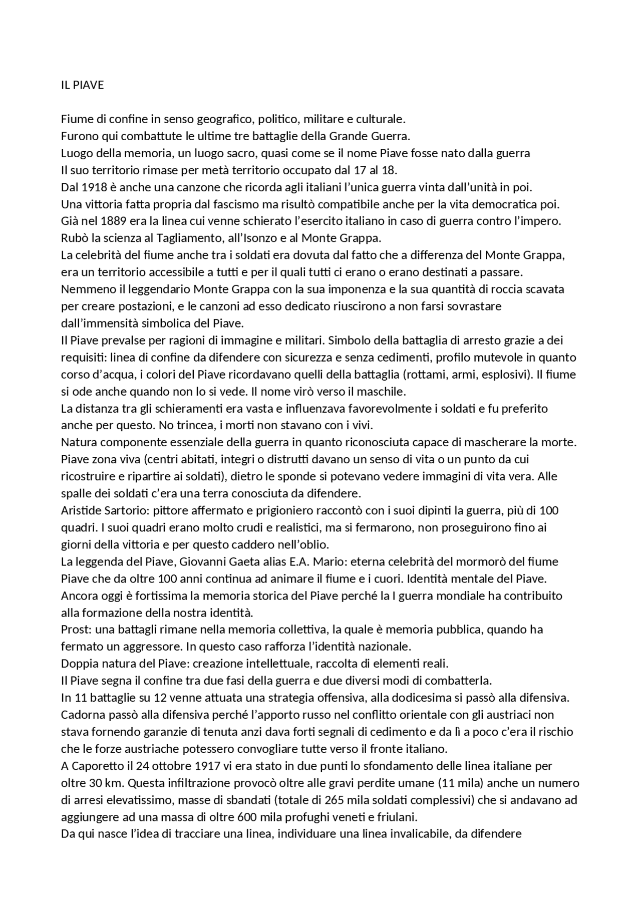 Riassunto libro il Piave - Docsity