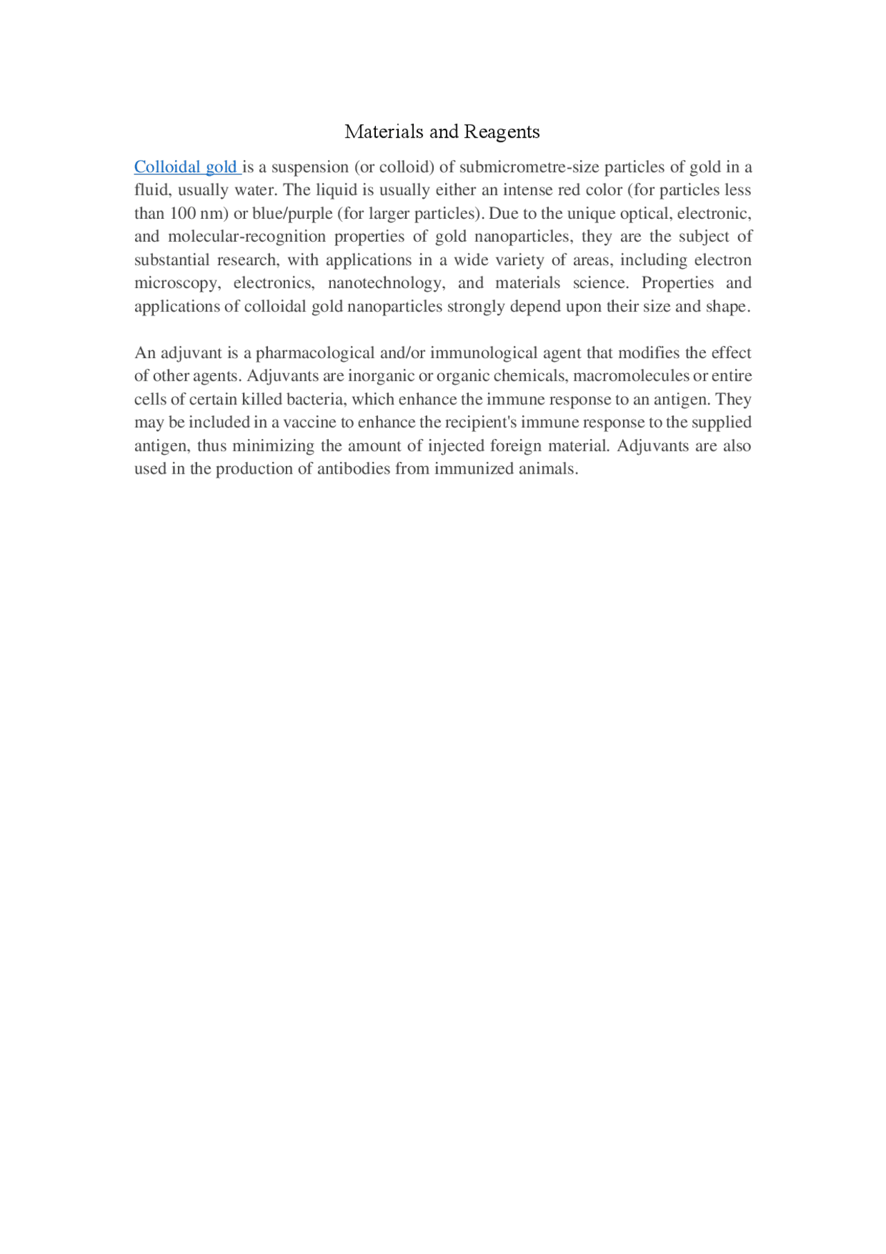 Materials And Reagents Docsity