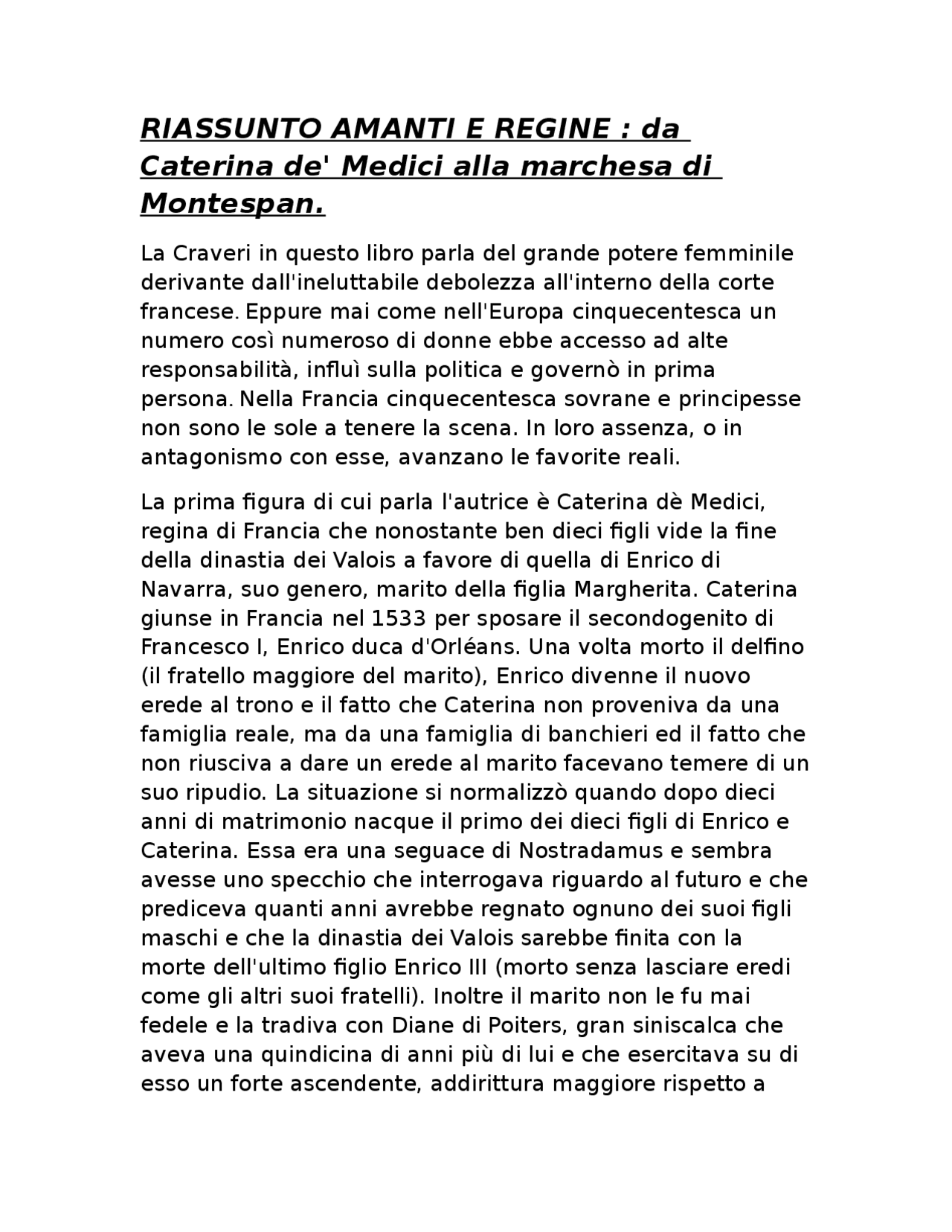 Riassunto Amanti E Regine Di Benedetta Craveri Docsity