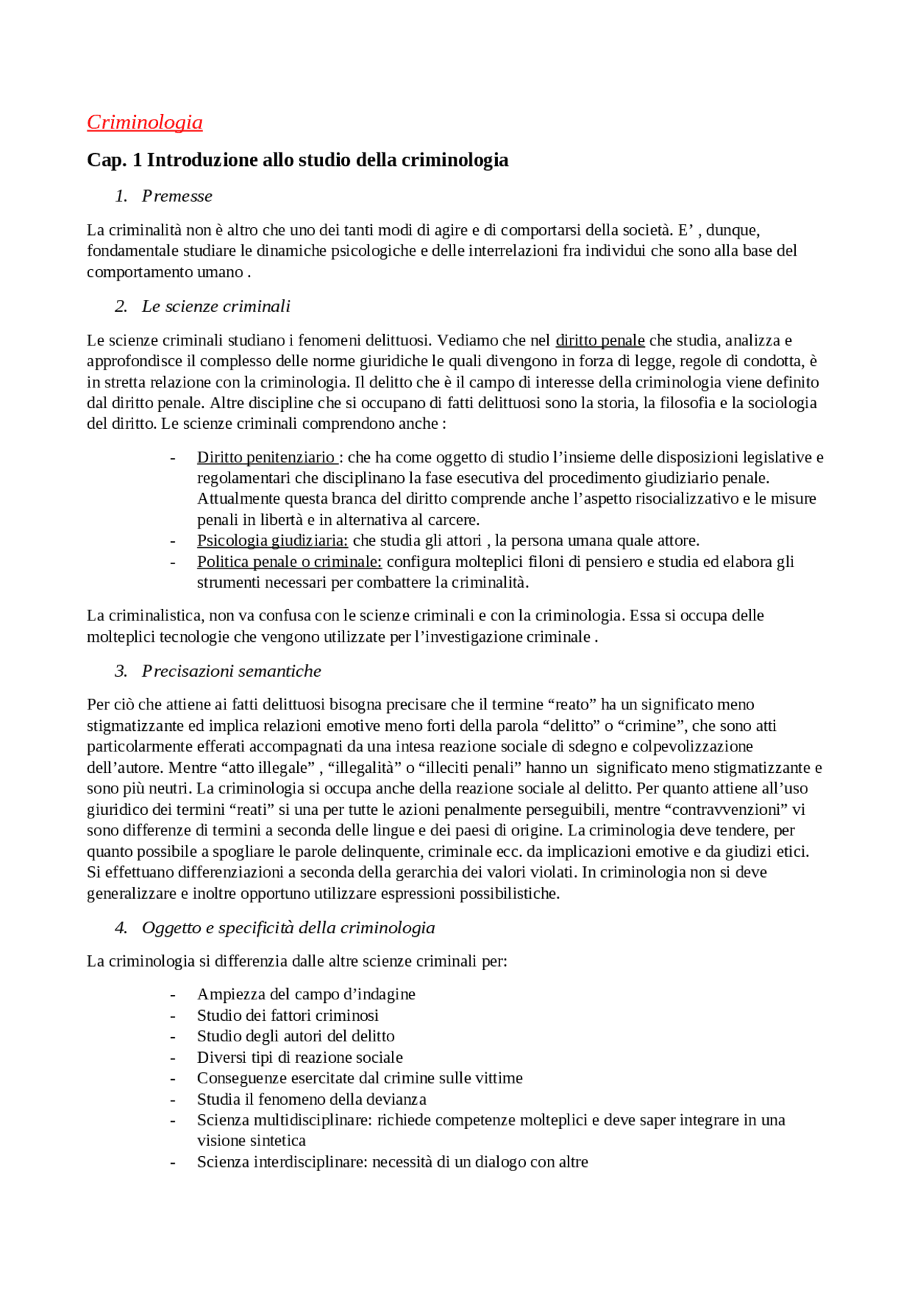 Riassunto Compendio Di Criminologia Docsity