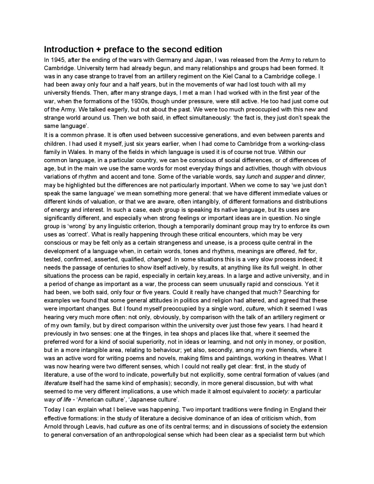 Riassunti Keywords By Raymond Williams Docsity