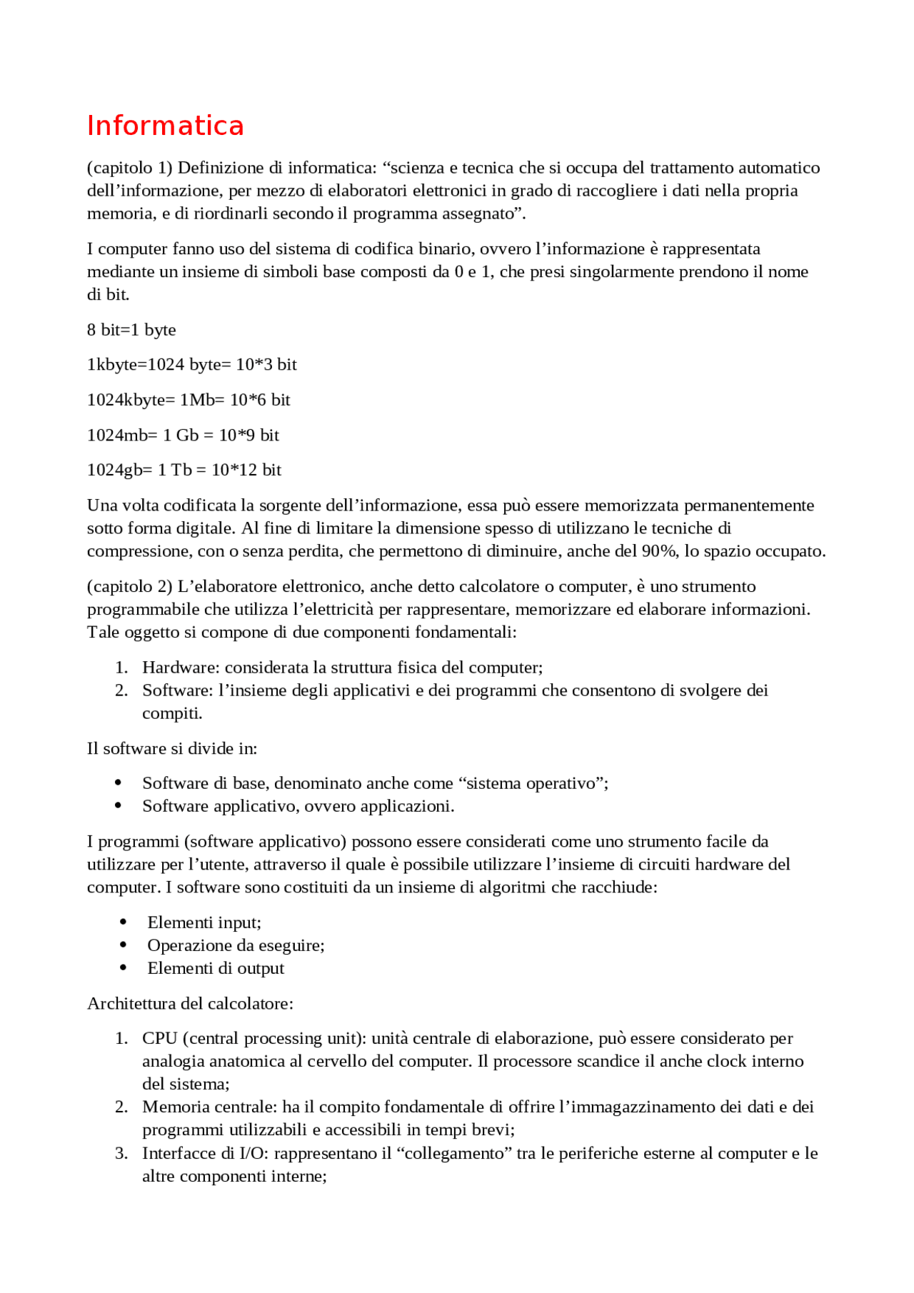 Elementi Di Informatica Docsity