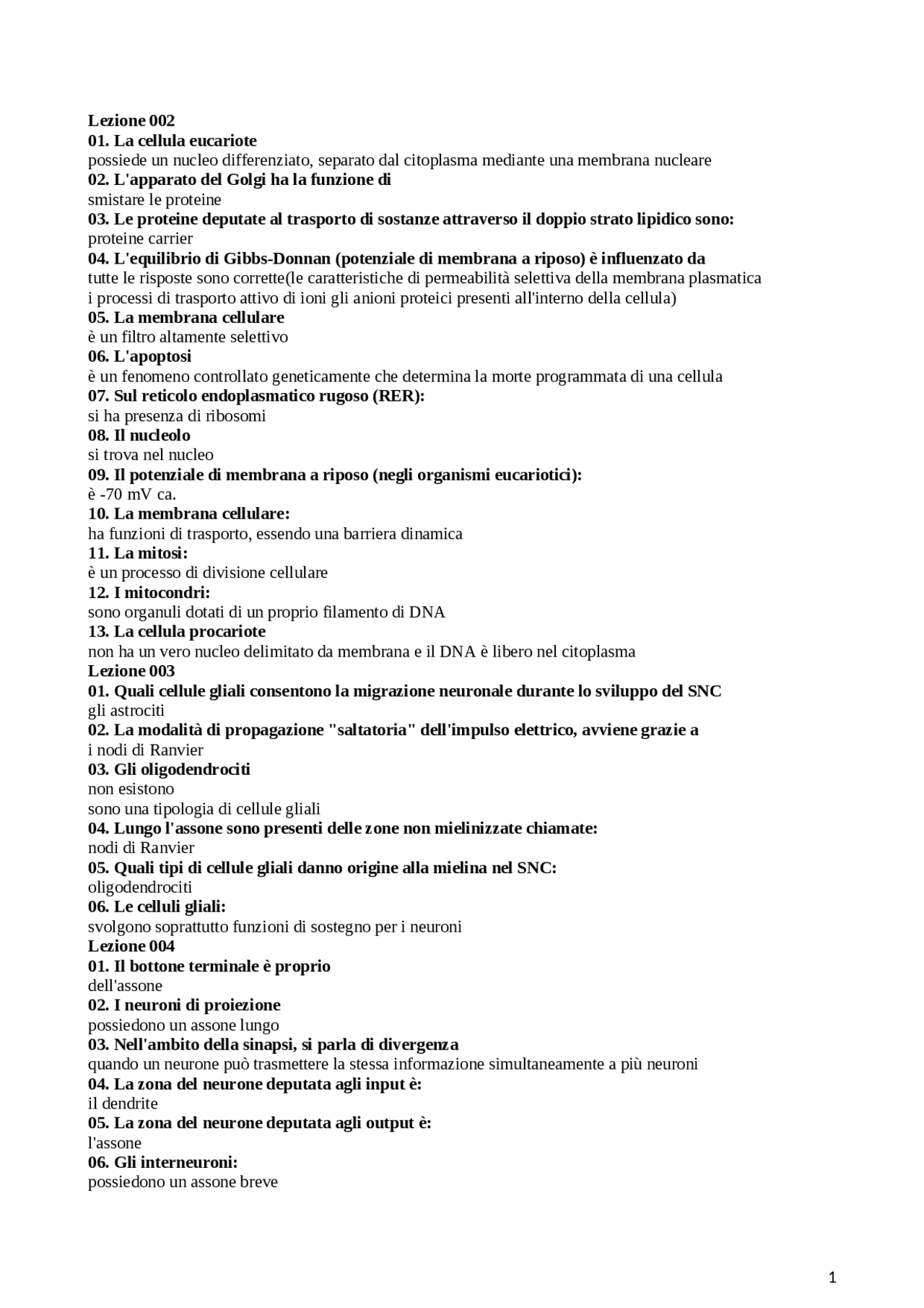 Set Domande Neurofisiologia Prove Desame Di Neuroscienze Docsity