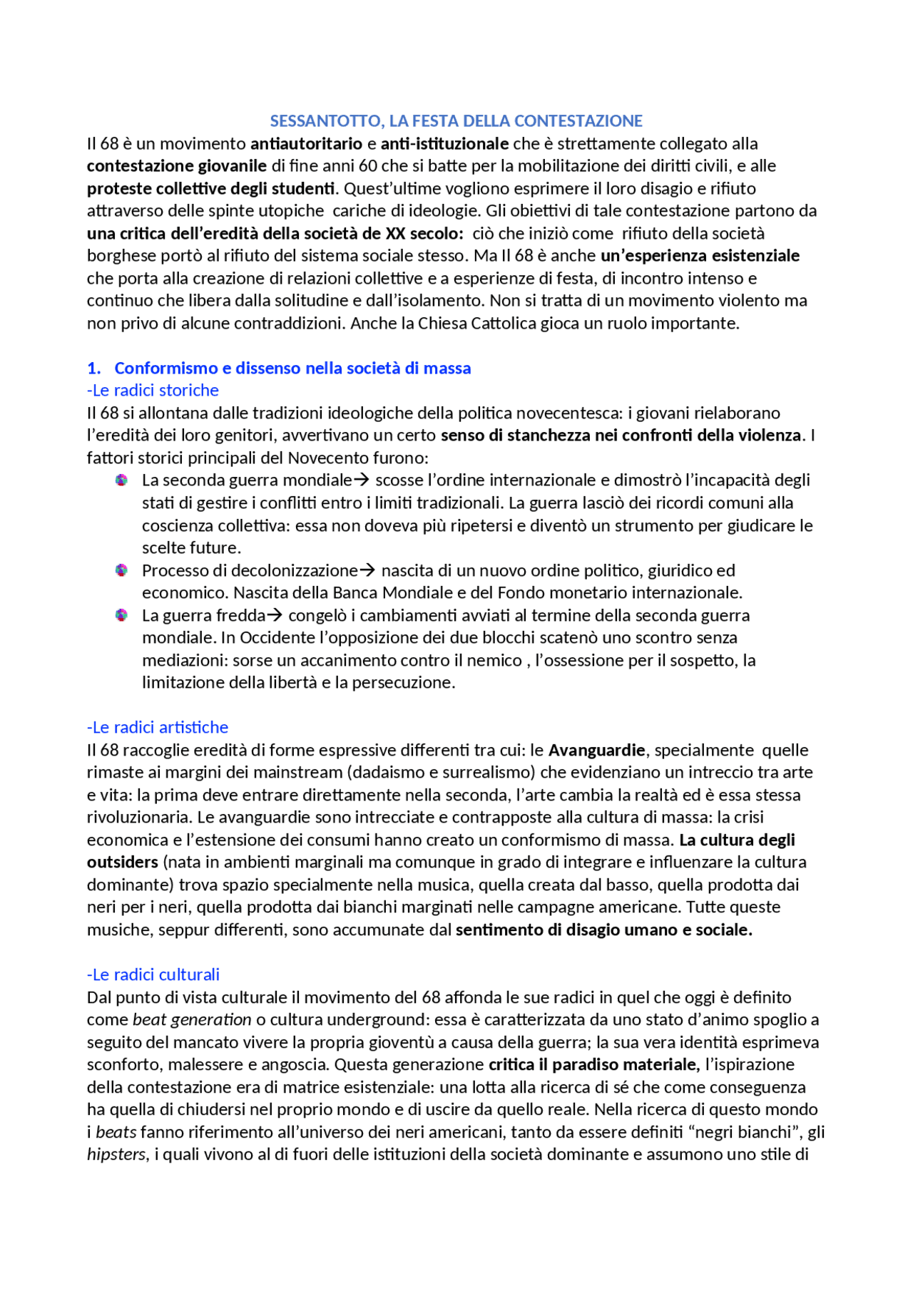 Il sessantotto, riassunto - Docsity