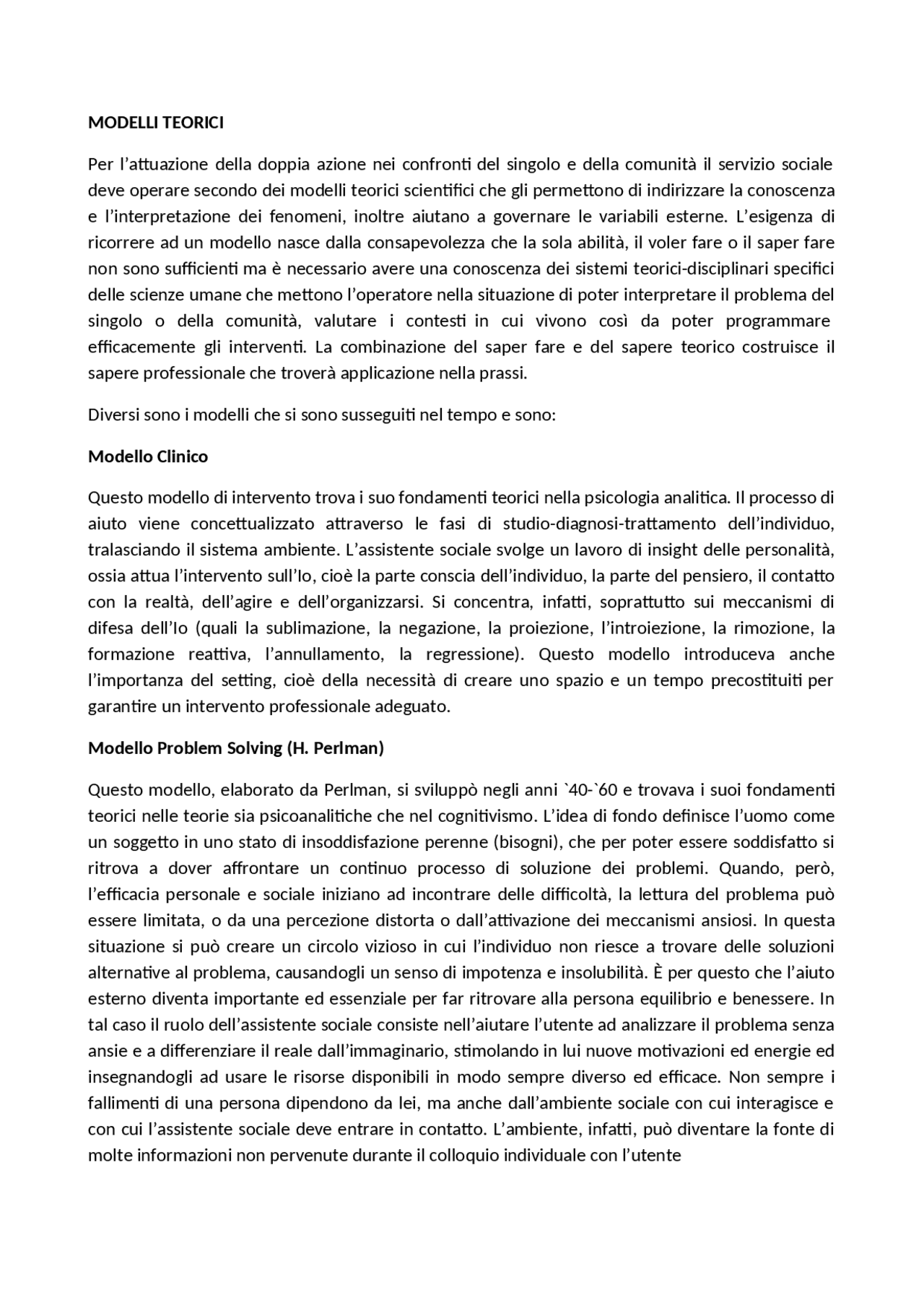 I Modelli Teorici Del Servizio Sociale Docsity