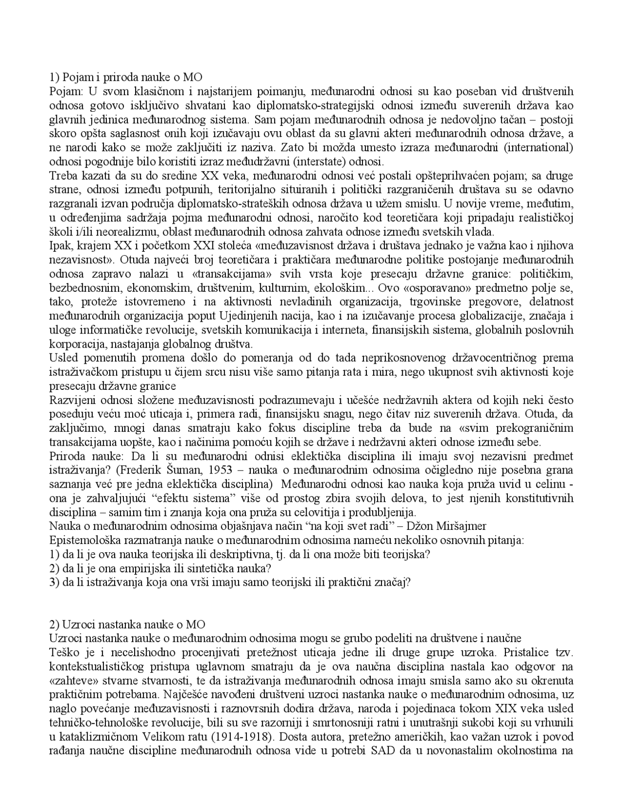 Medjunarodni Odnosi Skripta Rezime Predlog Pravo Docsity