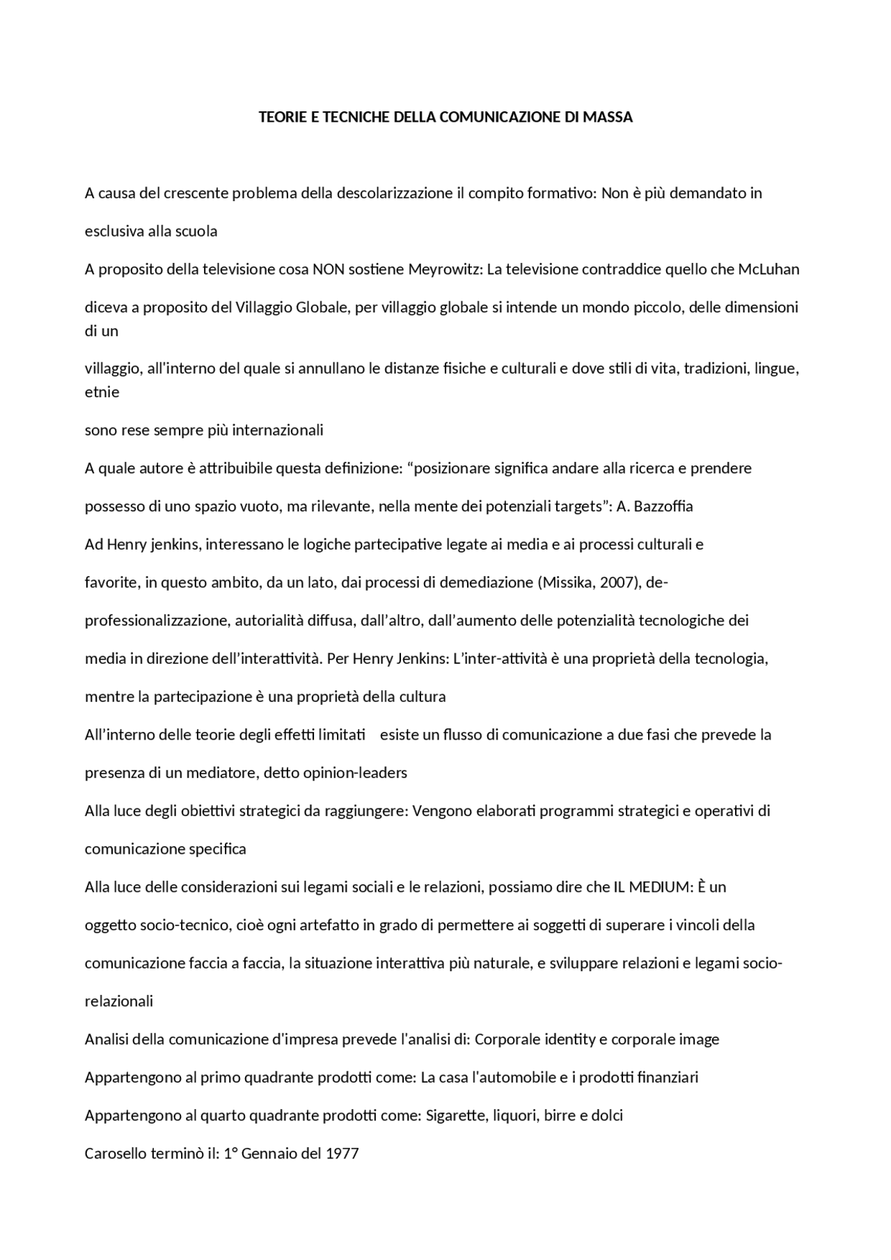 Prove Desame Teorie E Tecniche Della Comunicazione Di Massa Pegaso
