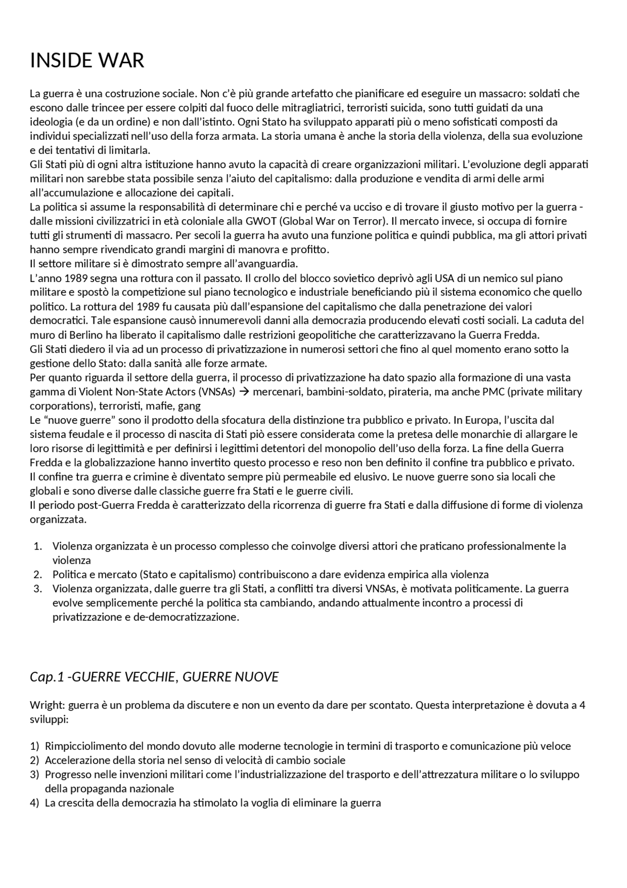 Inside War sintesi Cap. 1-5 - Docsity