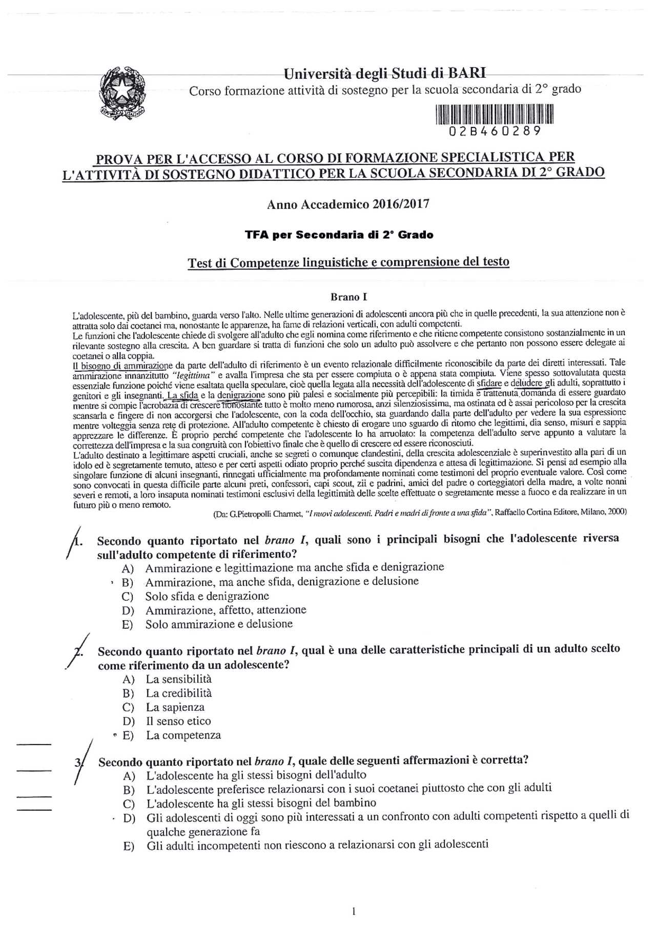 Tfa Sostegno Per Scuola Secondaria Di 2° Grado 2017 Bari Docsity