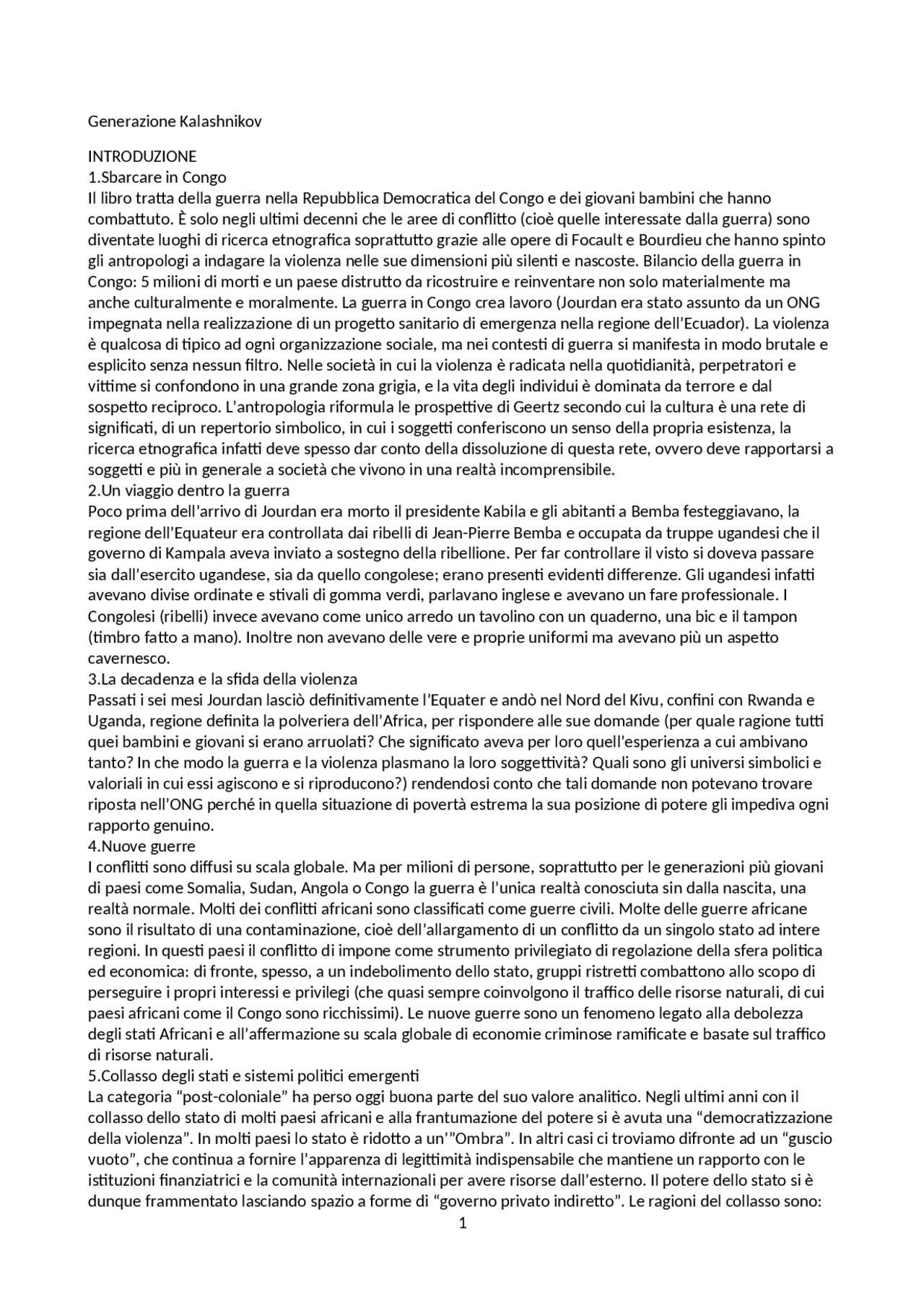 Riassunto Generazione Kalashnikov Docsity
