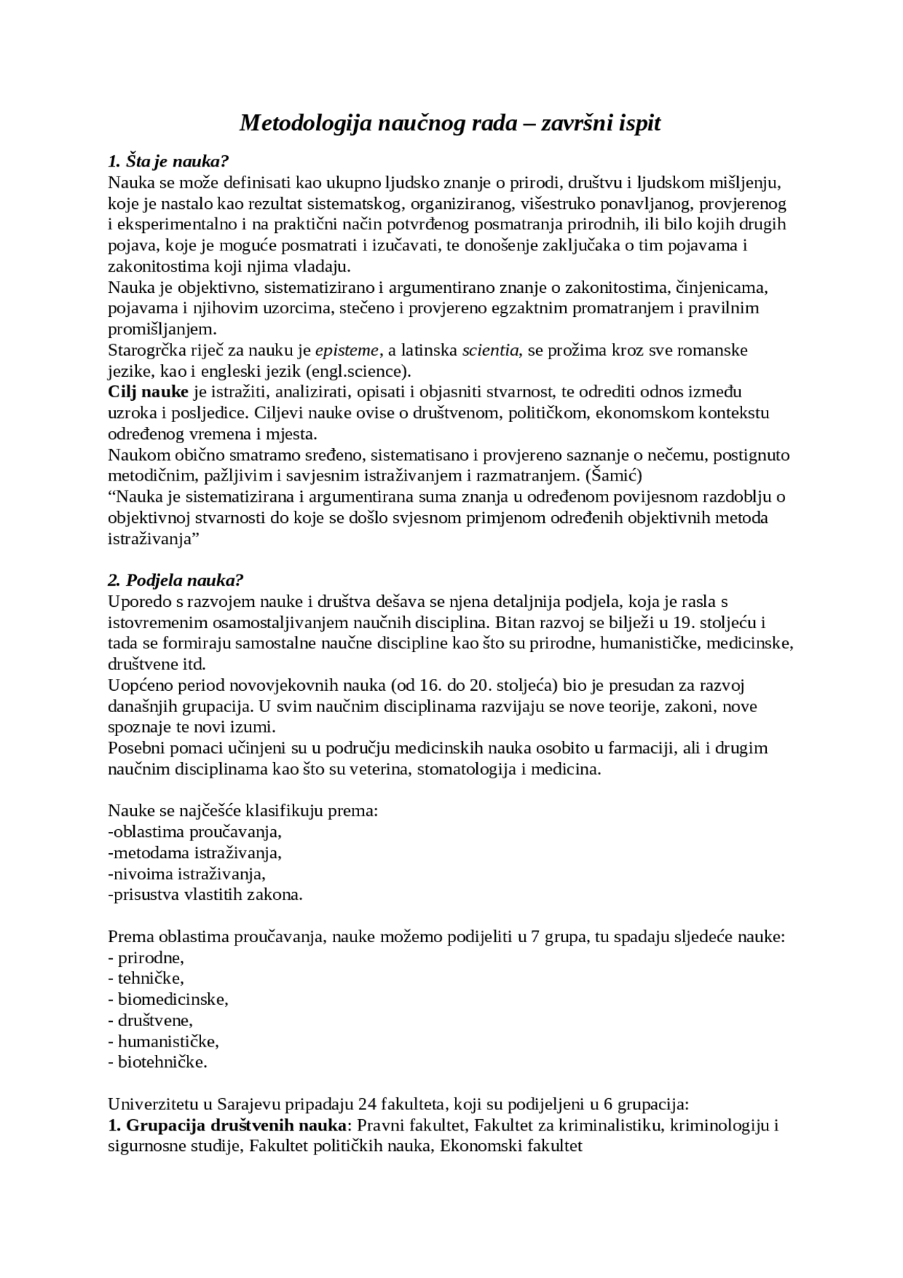 Metodologija Naucnog Rada Skripte Predlog Metodologija Docsity
