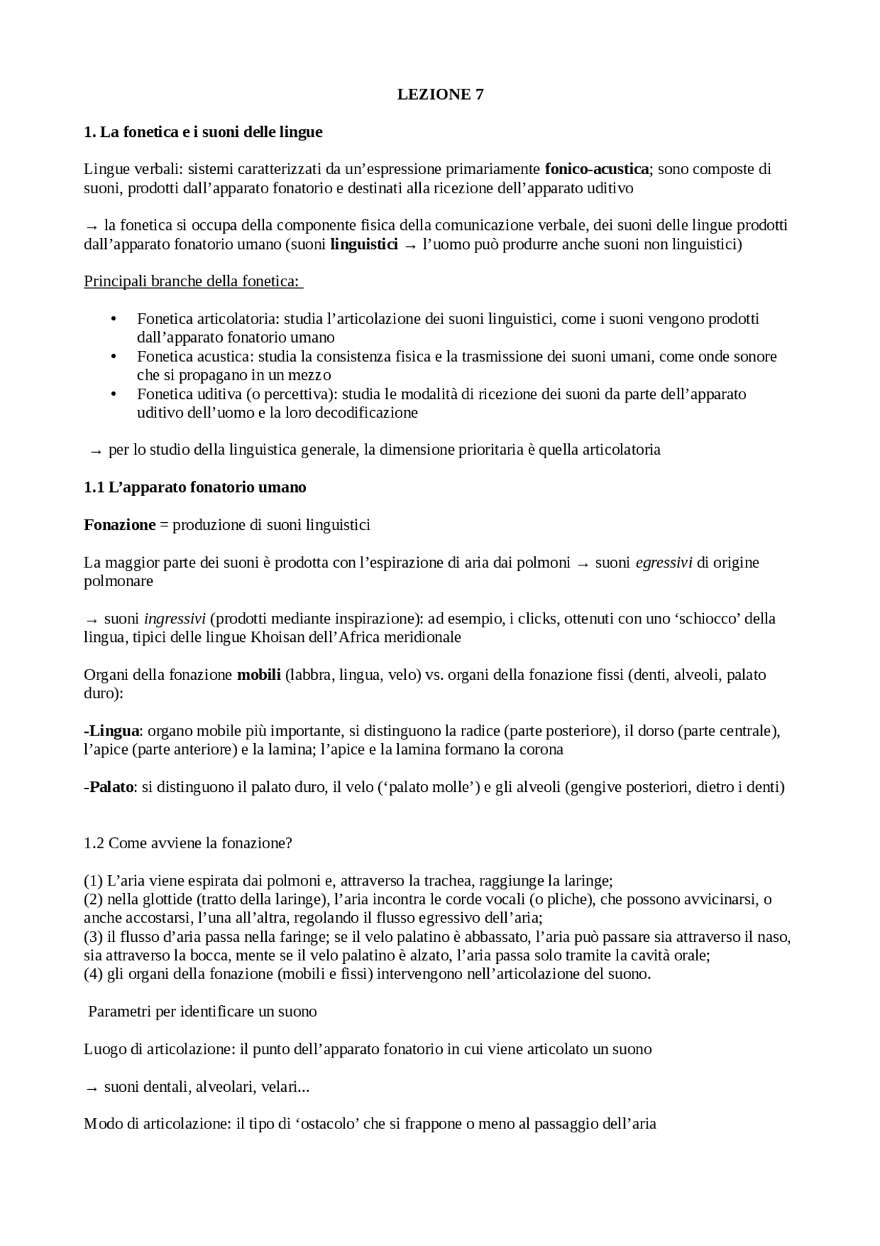 Linguistica Generale Fonetica Appunti Di Linguistica Generale Docsity
