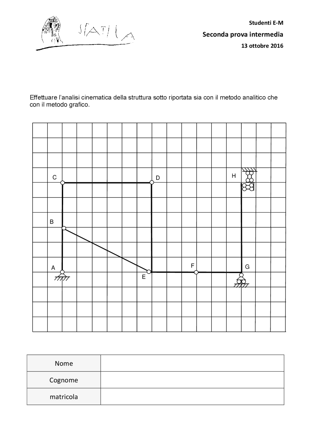 Statica Profranocchiai Seconda Prova Exams Of Statics Docsity