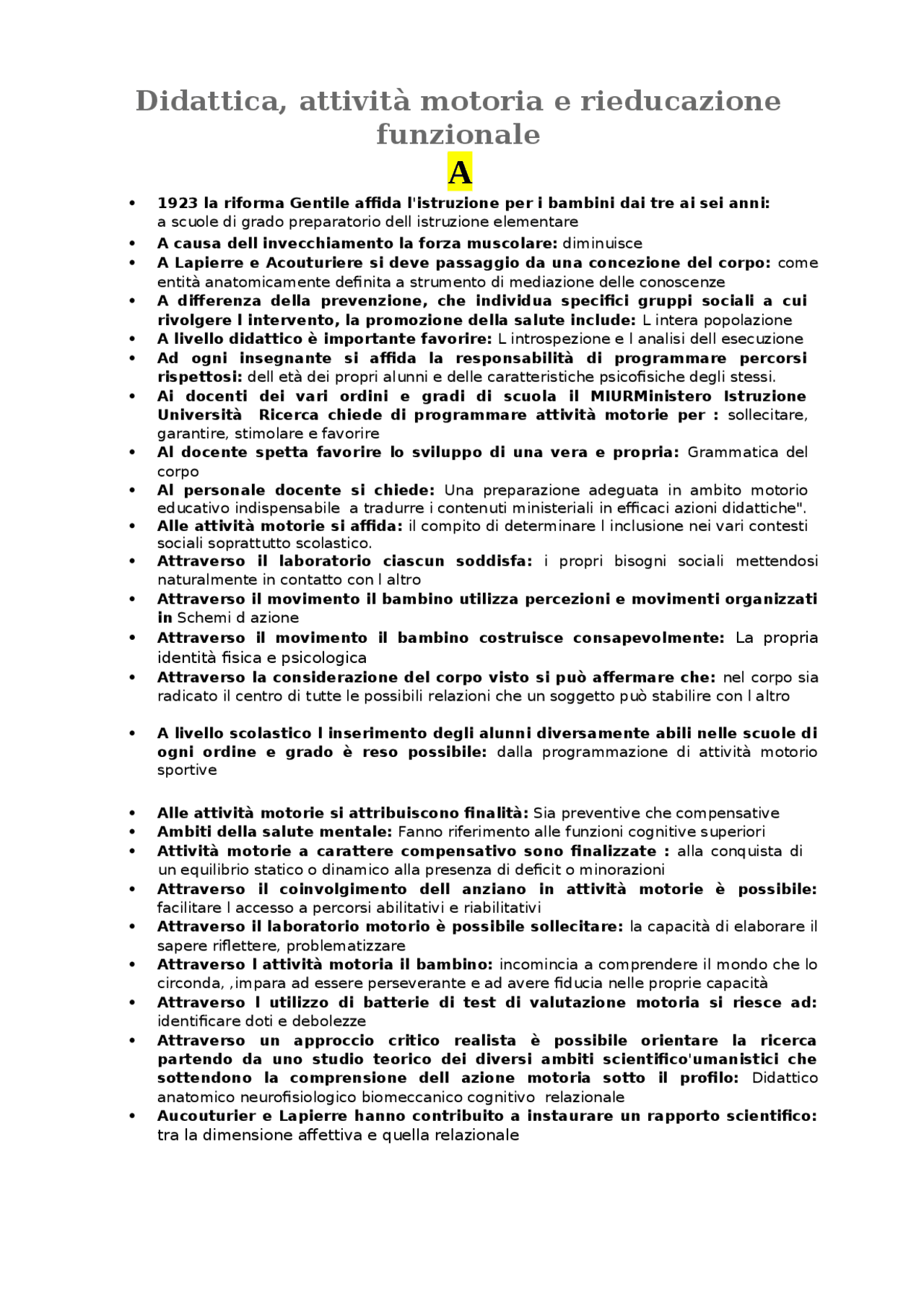 Esame Scienze Motorie Docsity