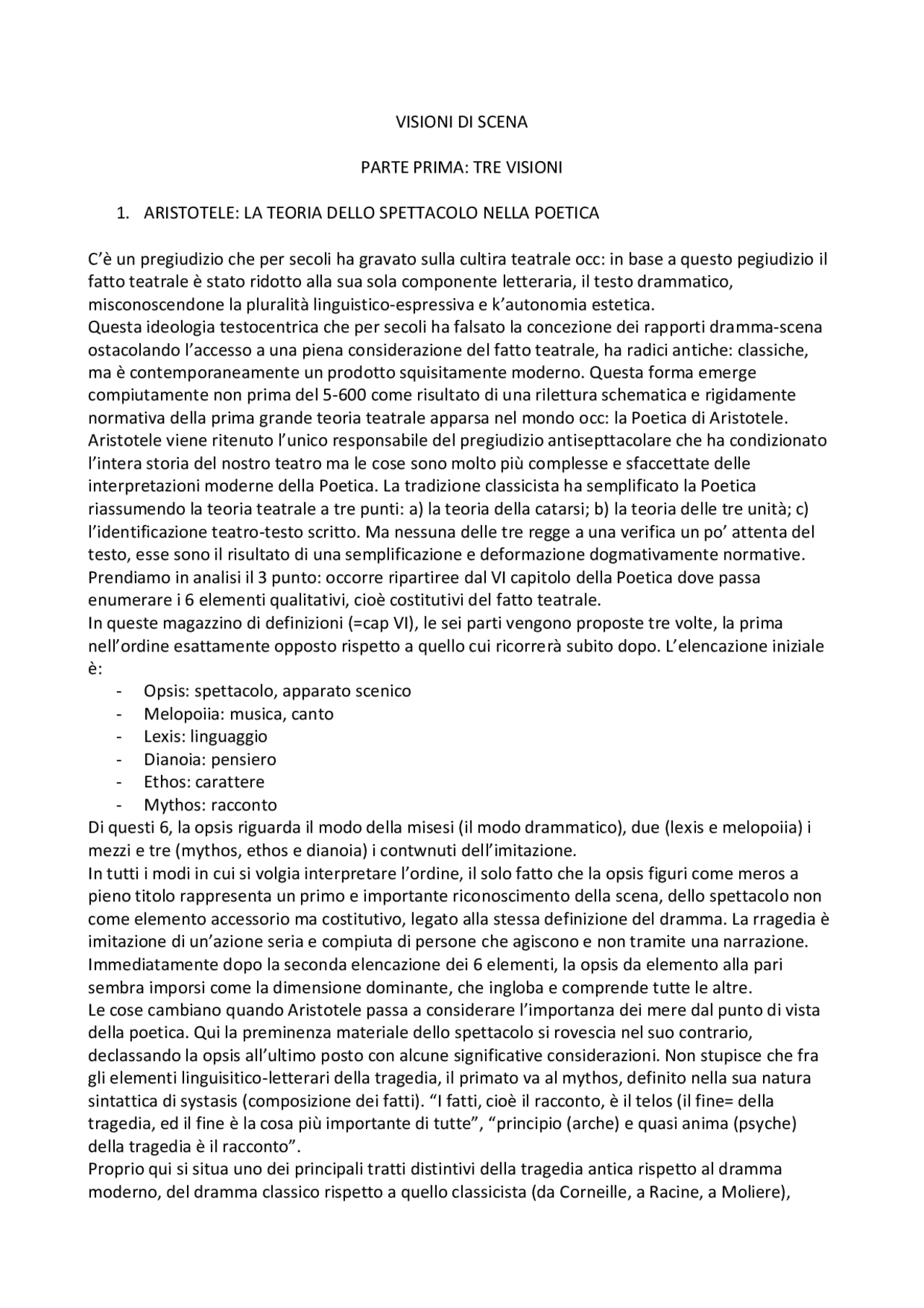 Appunti Visioni Di Scena Docsity