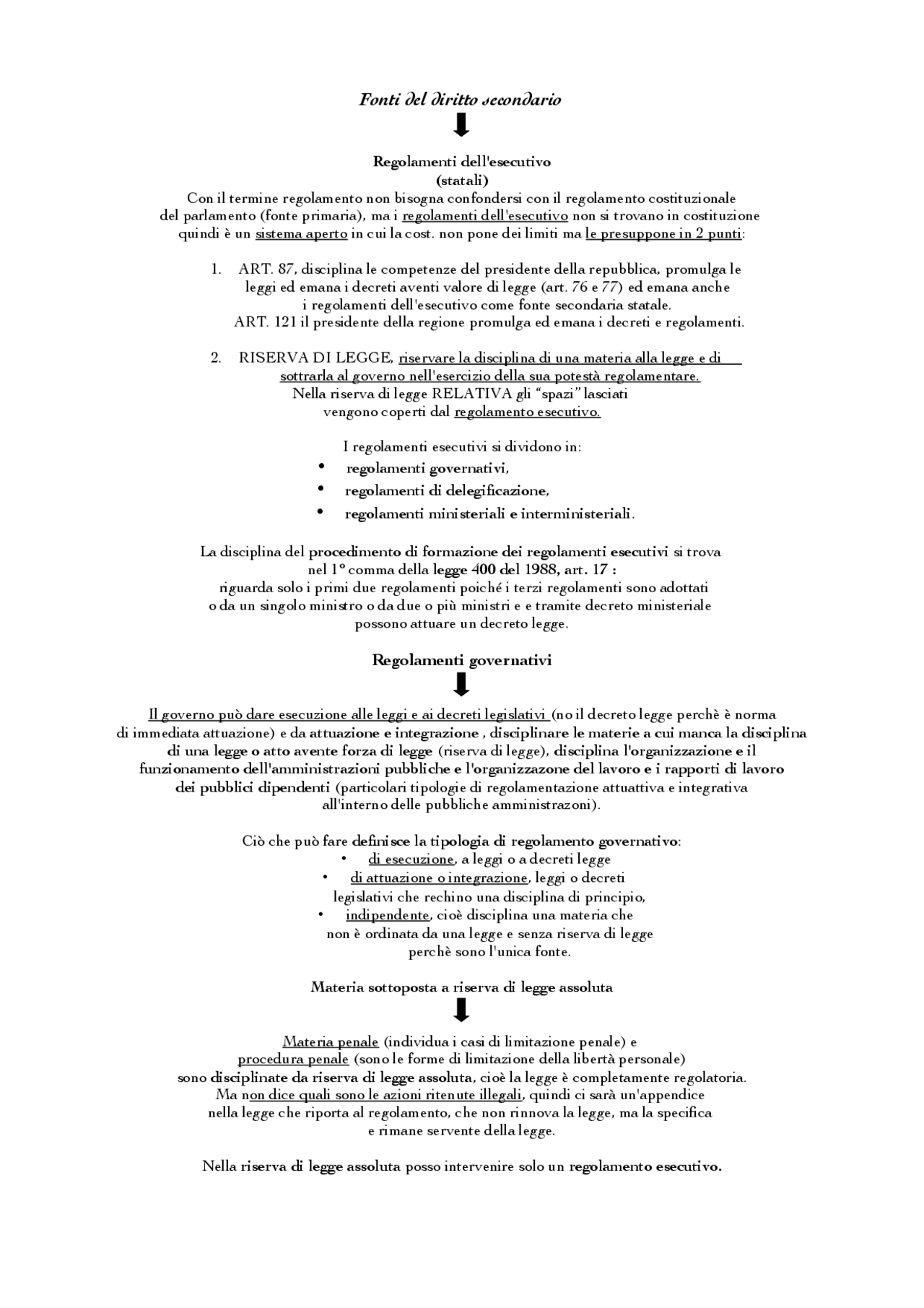 FONTI DEL DIRITTO SECONDARIE - Docsity