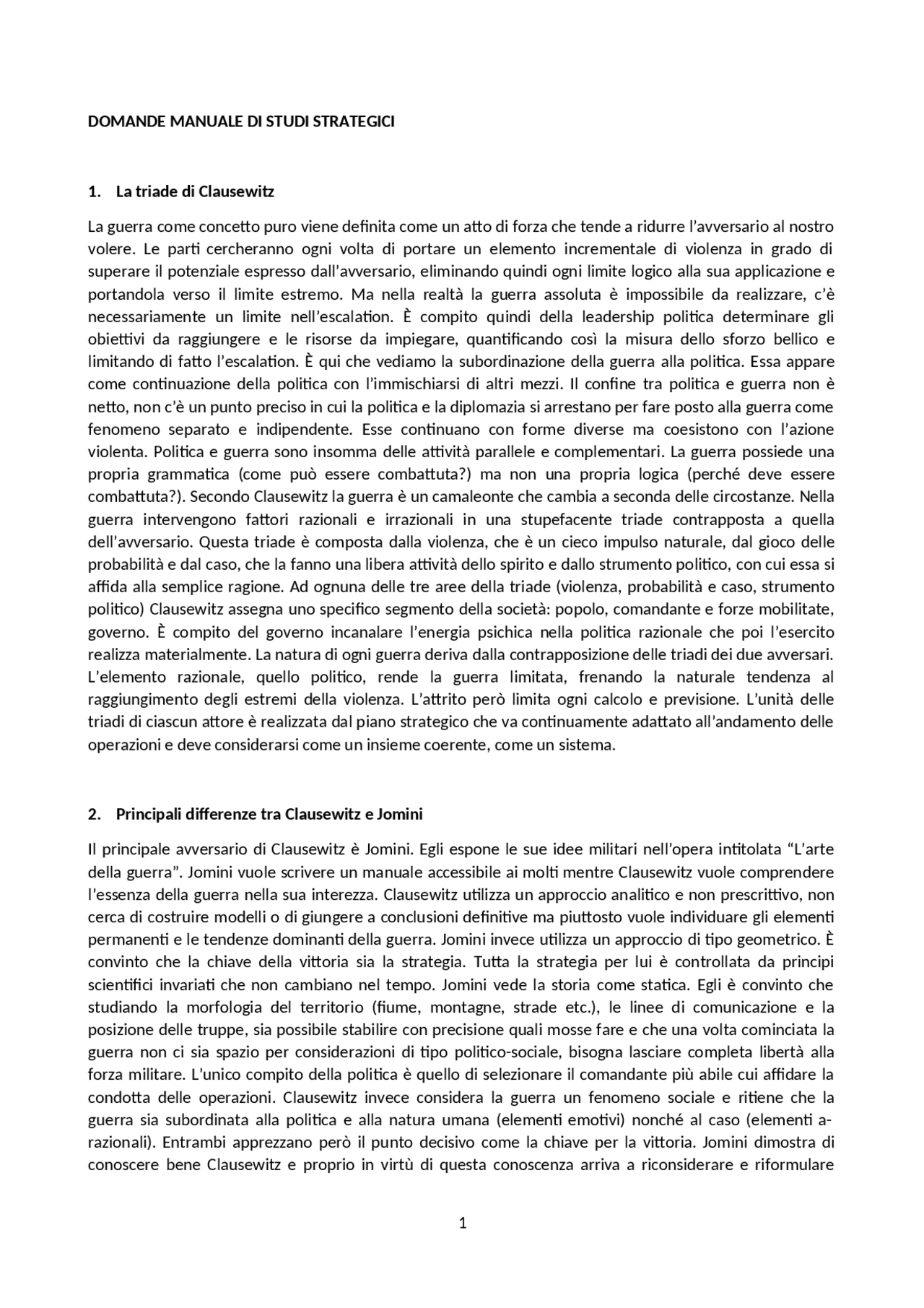 Studi Strategici Domande tipo esame - Docsity