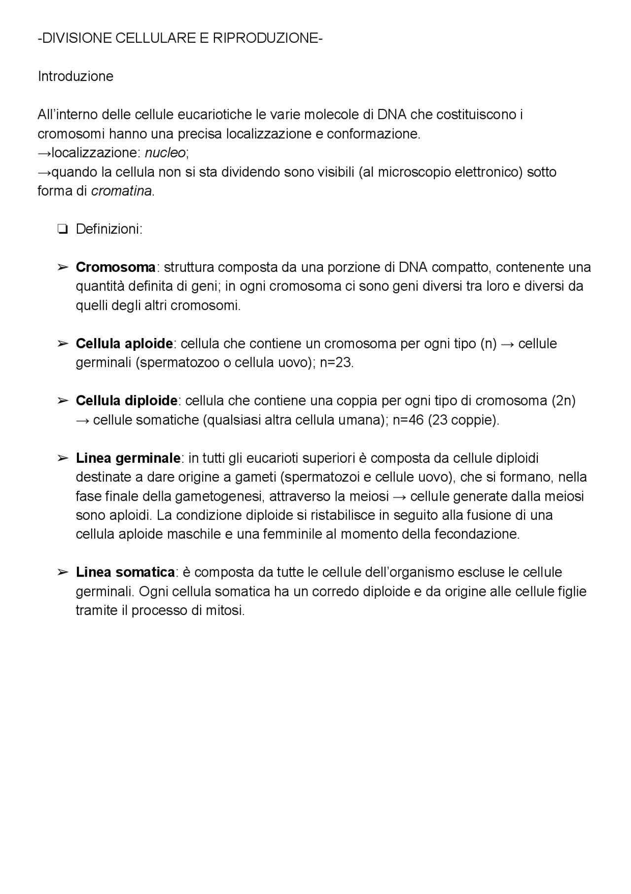 Divisione Cellulare E Riproduzione Docsity