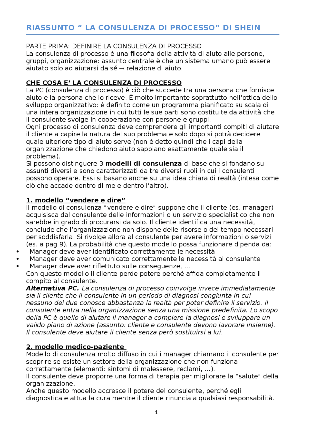 La Consulenza Di Processo Schein Docsity