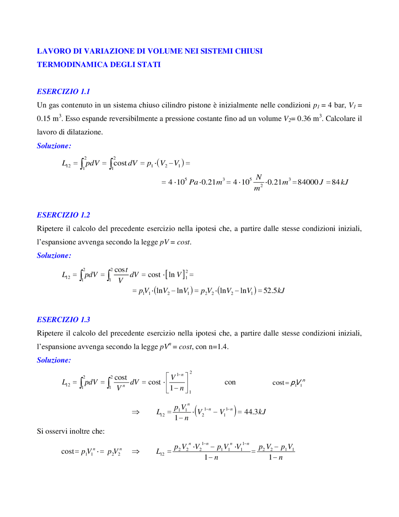 Esercizi - Termodinamica degli stati | Esercizi di Fisica Tecnica | Docsity