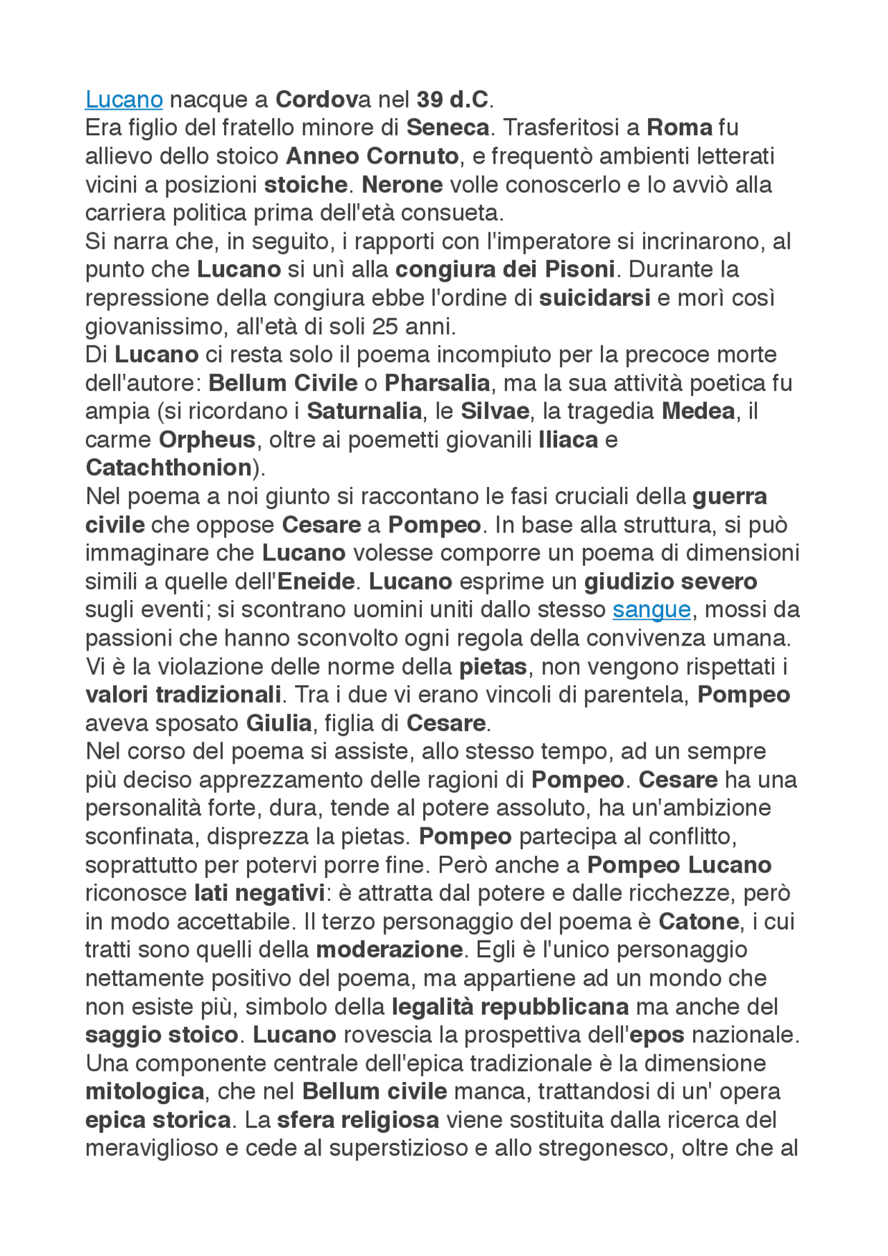 Lucano Biografia E Oper Ripasso Docsity