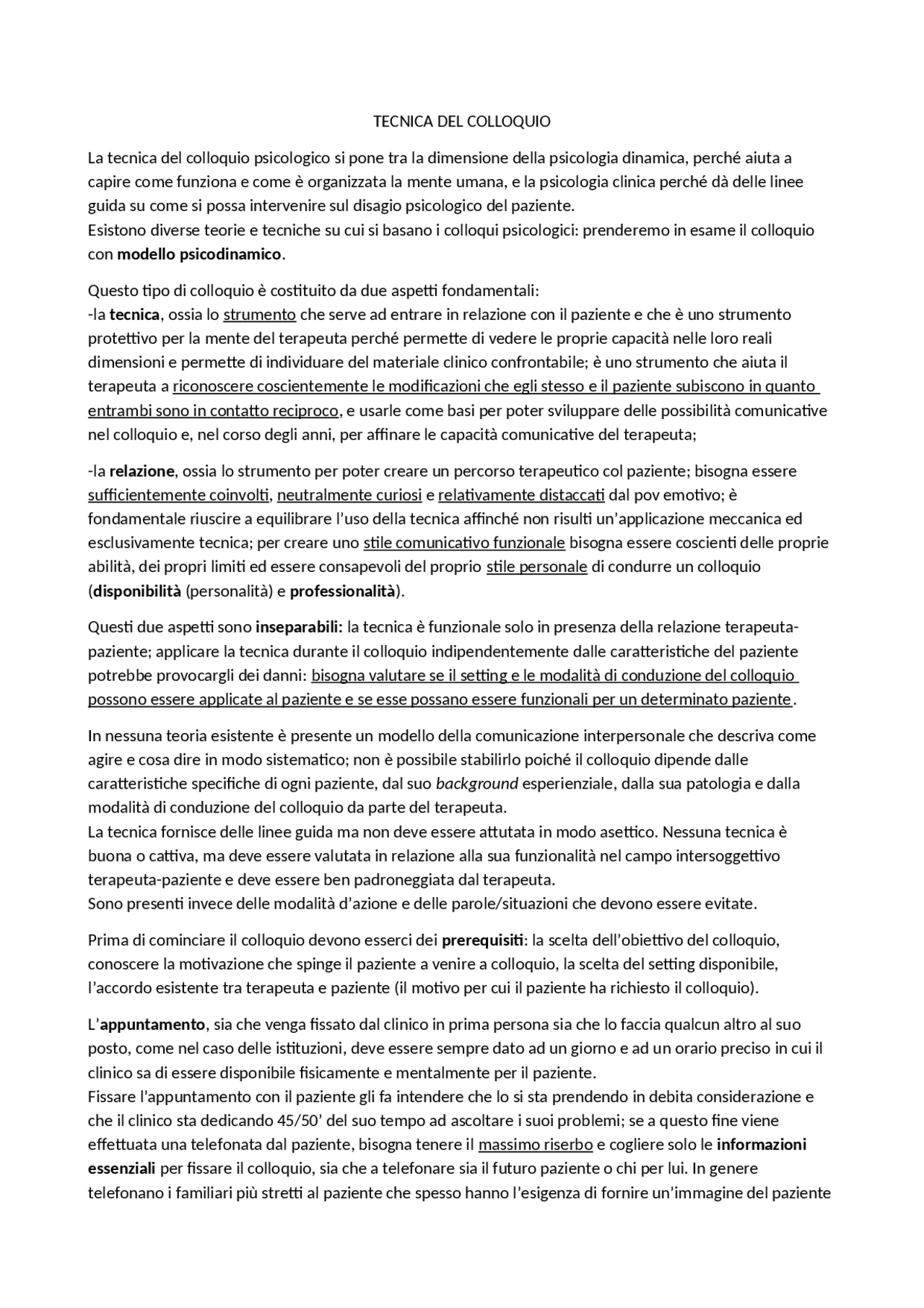 Riassunto Teoria E Tecniche Del Colloquio Docsity