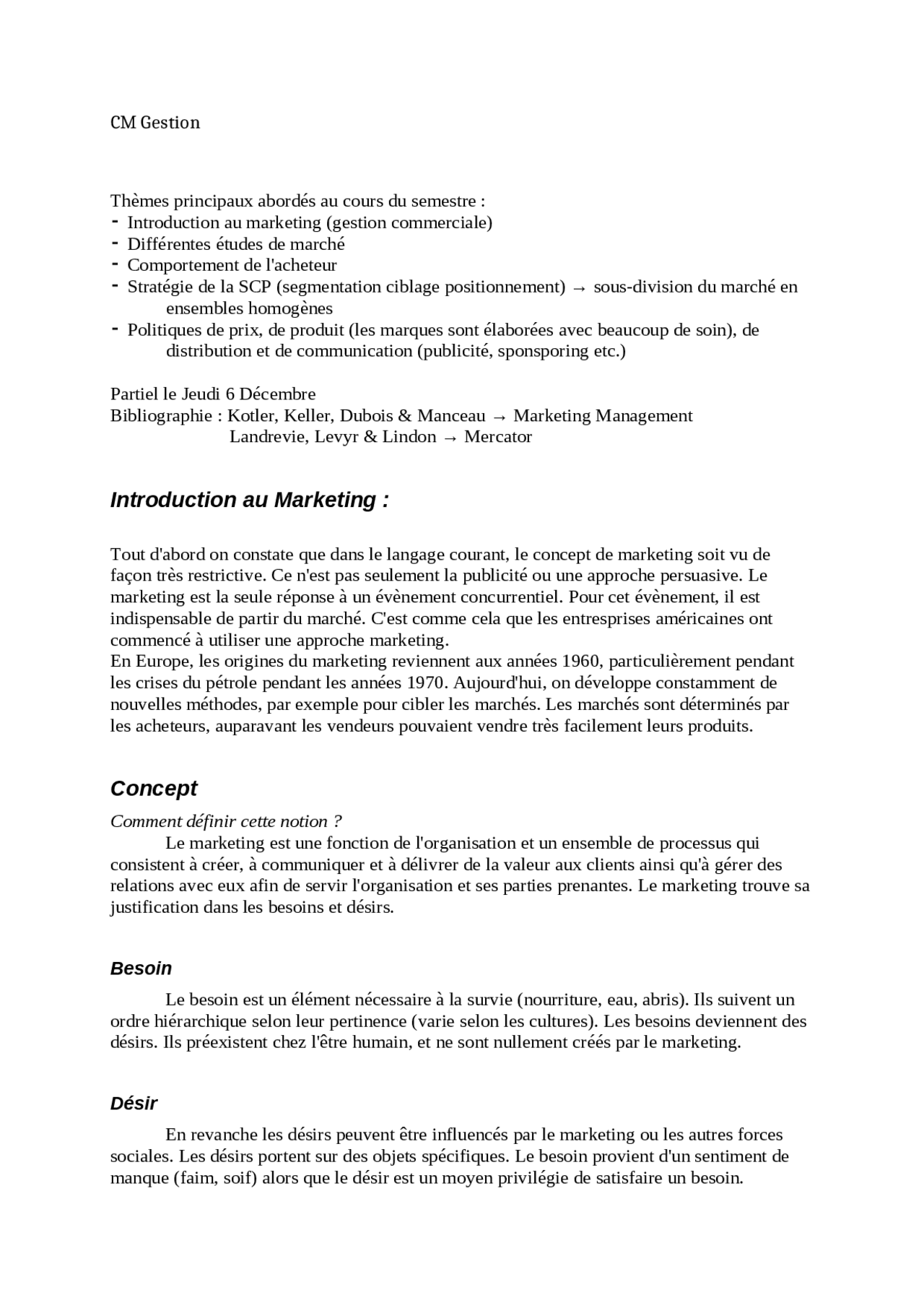 Gestion Cours Magistral Docsity