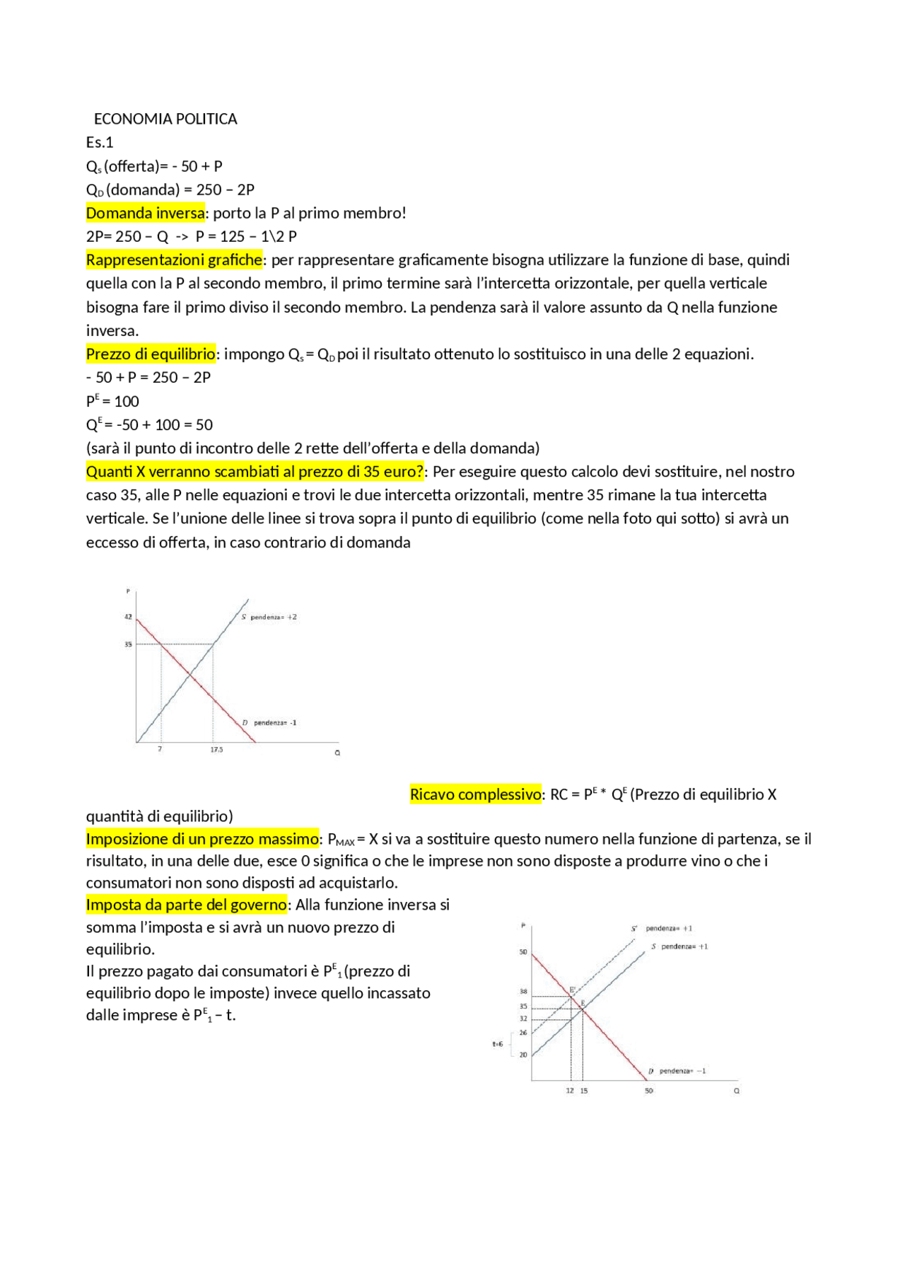 Economia Politica - Eserciziario - Docsity
