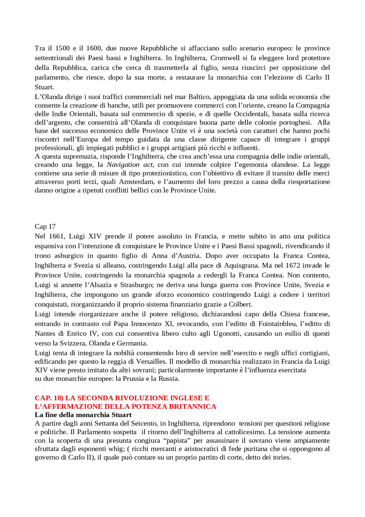 Storia Moderna Riassunto Docsity
