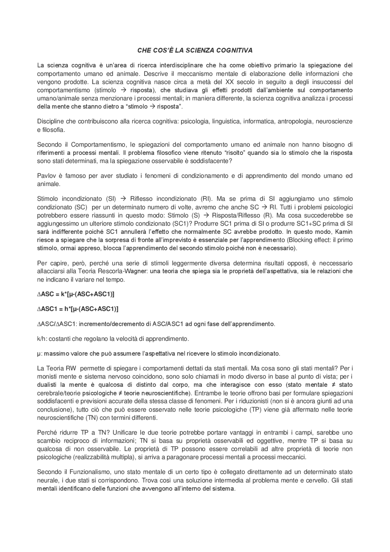 Che Cosè La Scienza Cognitiva Docsity