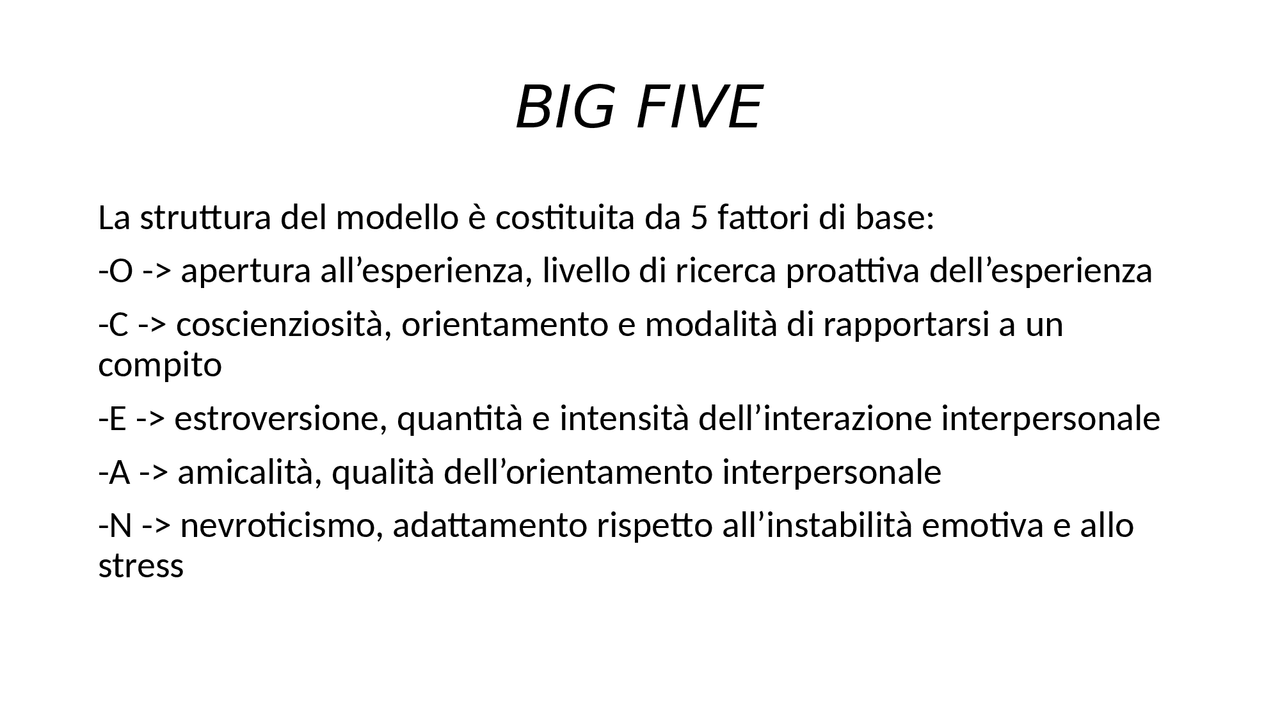Riassunto Big Five Docsity