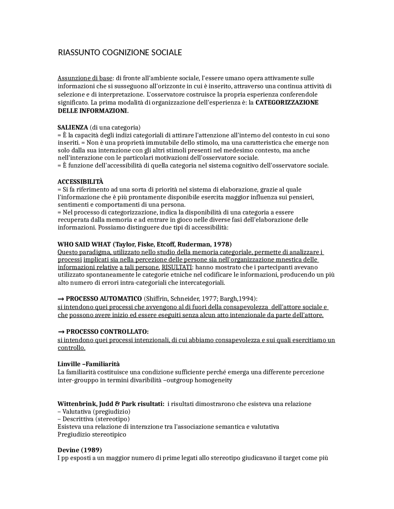 Riassunto Slide Domande Esame Cognizione Sociale Piccoli Docsity