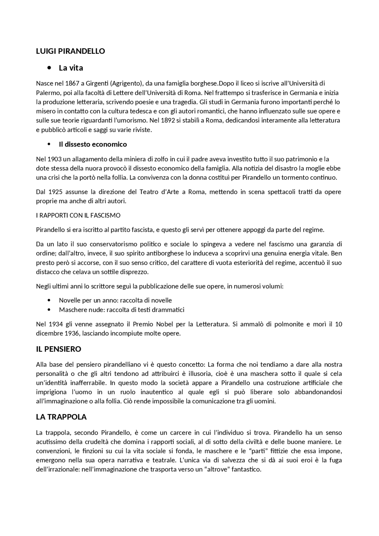 Riassunto Luigi Pirandello E Opere Docsity