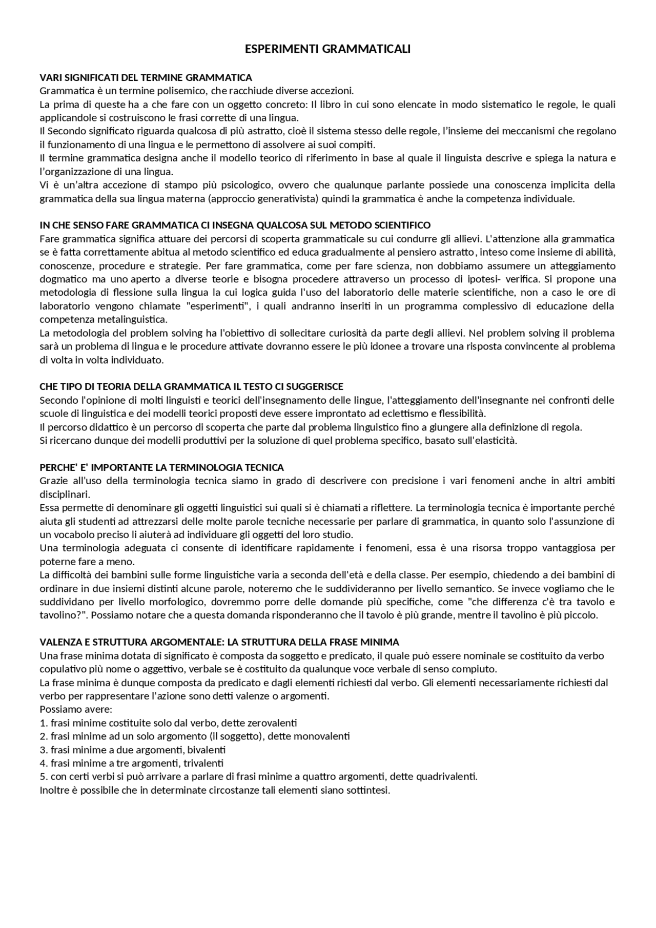 Esperimenti Grammaticali Docsity