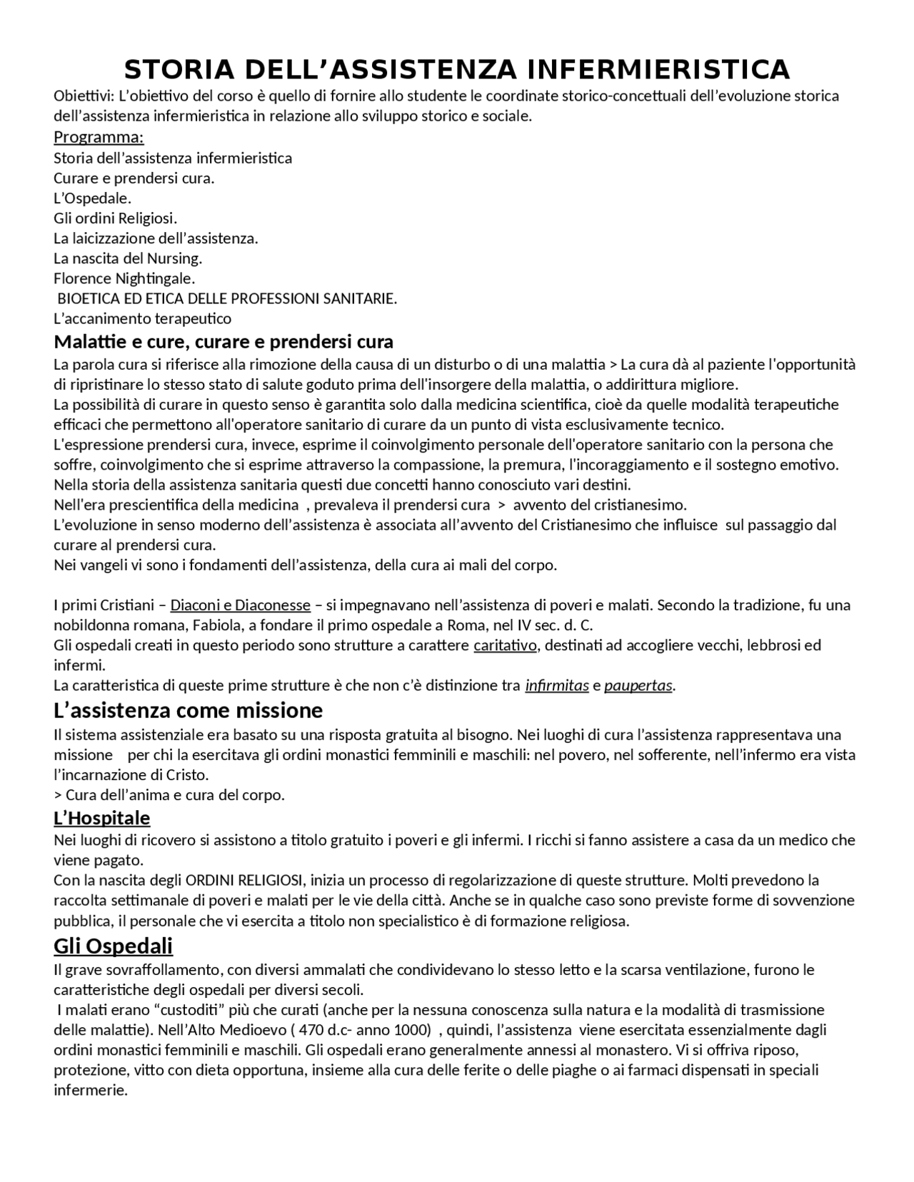 Storia Dellassistenza Infermieristica Docsity