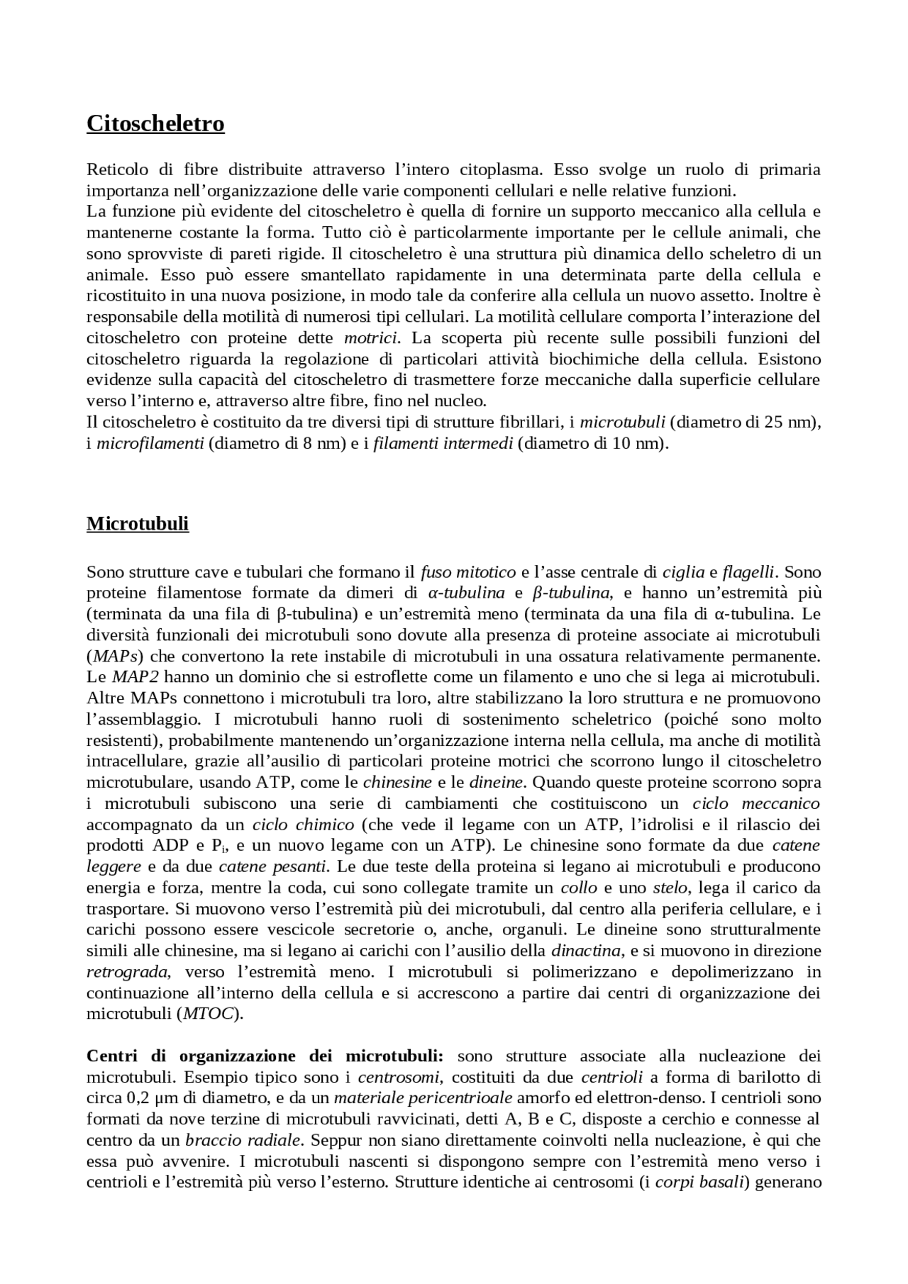 Citoscheletro Citologia Docsity