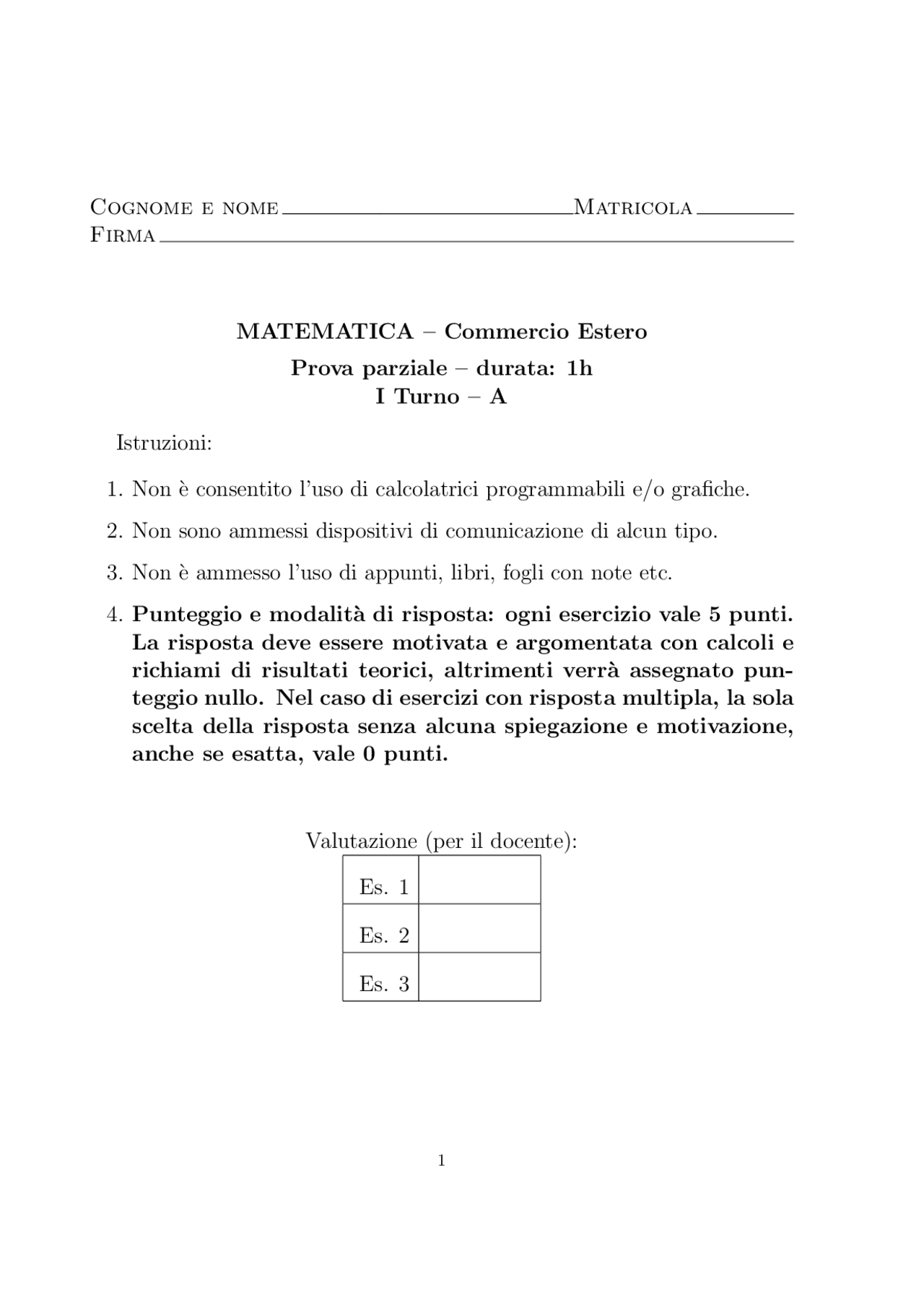Matematica esercizi funzioni e altri argomenti - Docsity