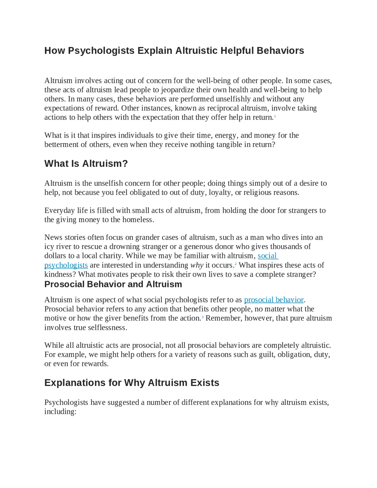 How Psychologists Explain Altruistic Helpful Behaviors | Exercises ...