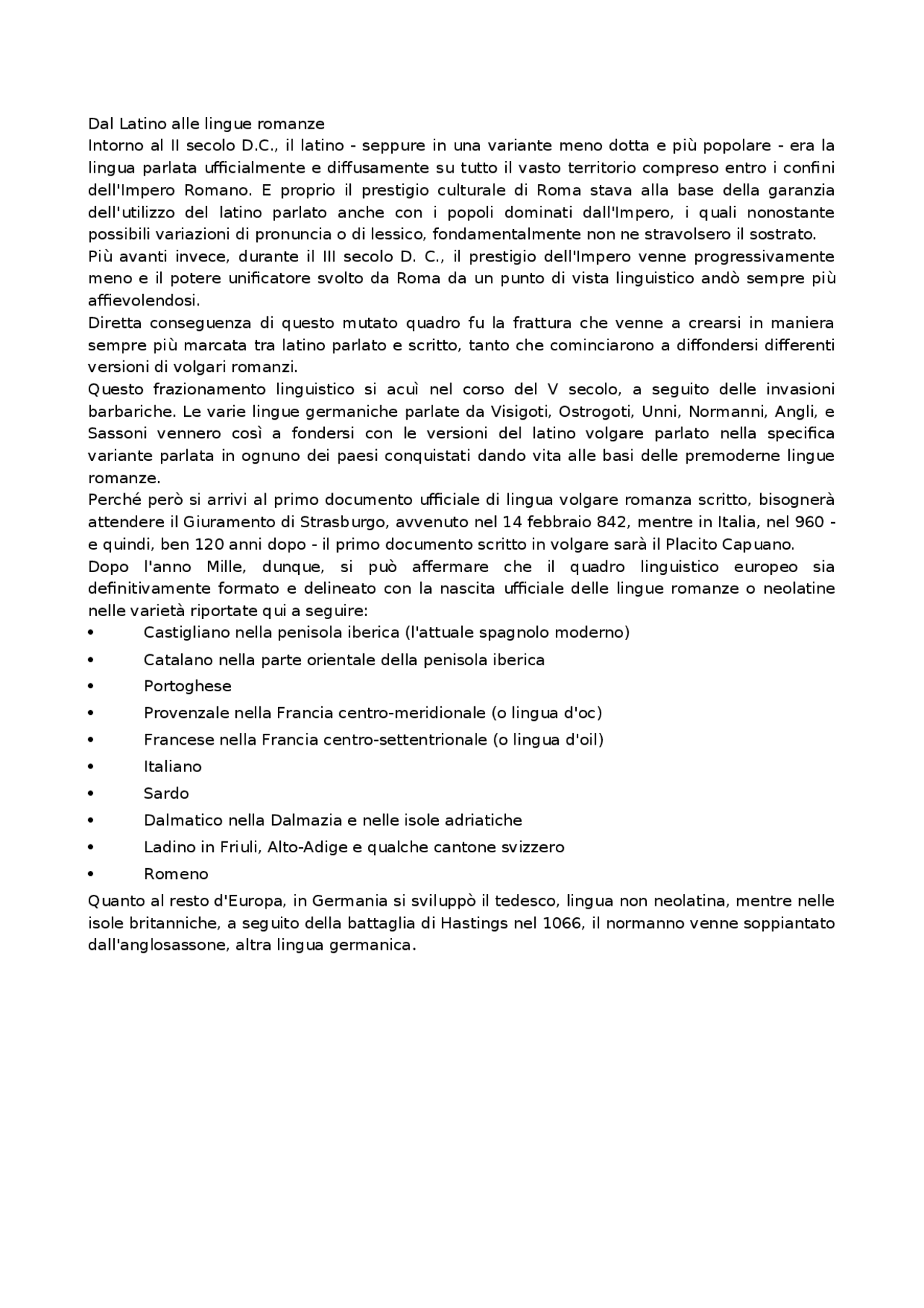 Dal Latino Alle Lingue Romanze Appunti Di Latino Docsity