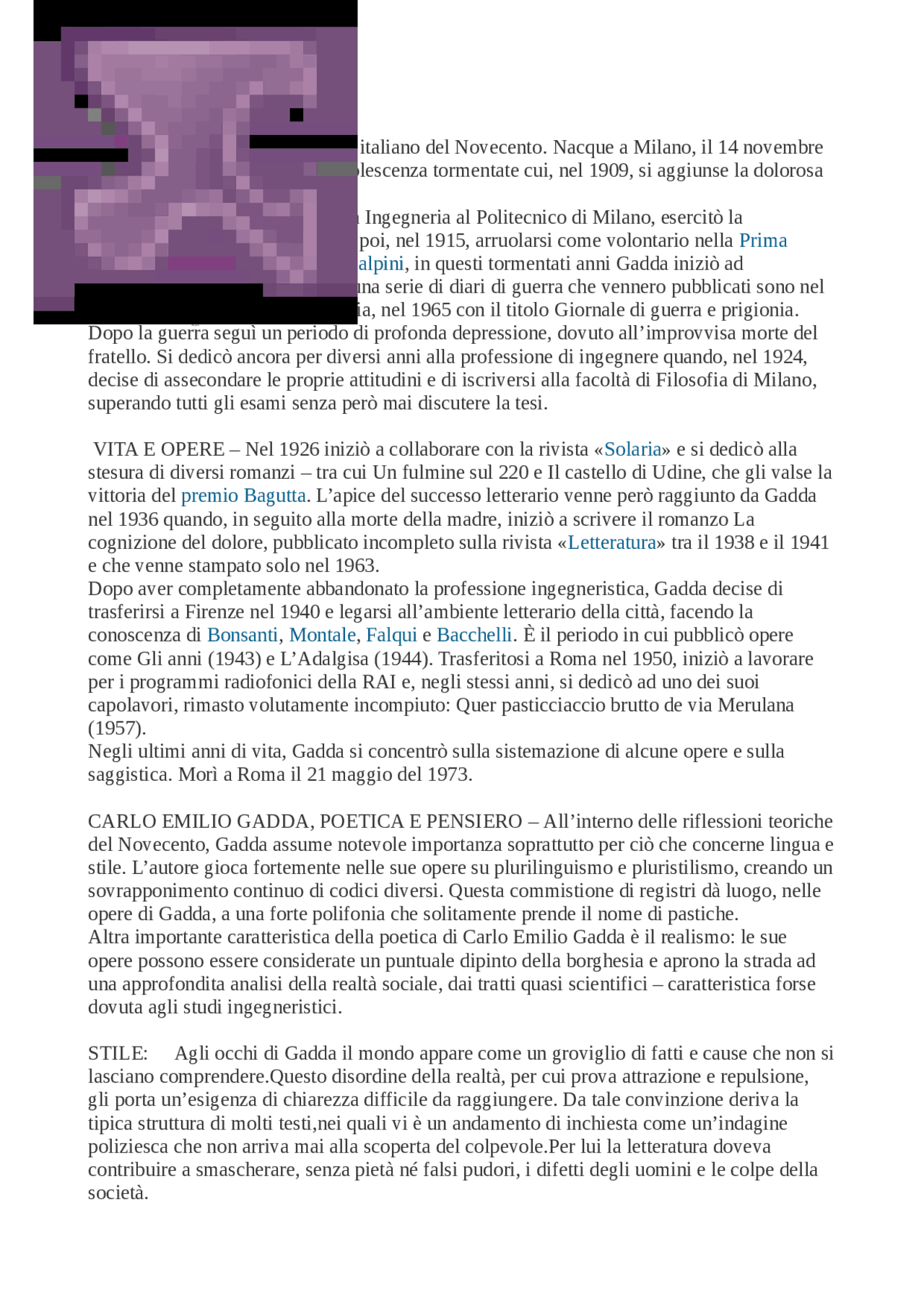 Emilio Gadda Vita Temi Opere Docsity