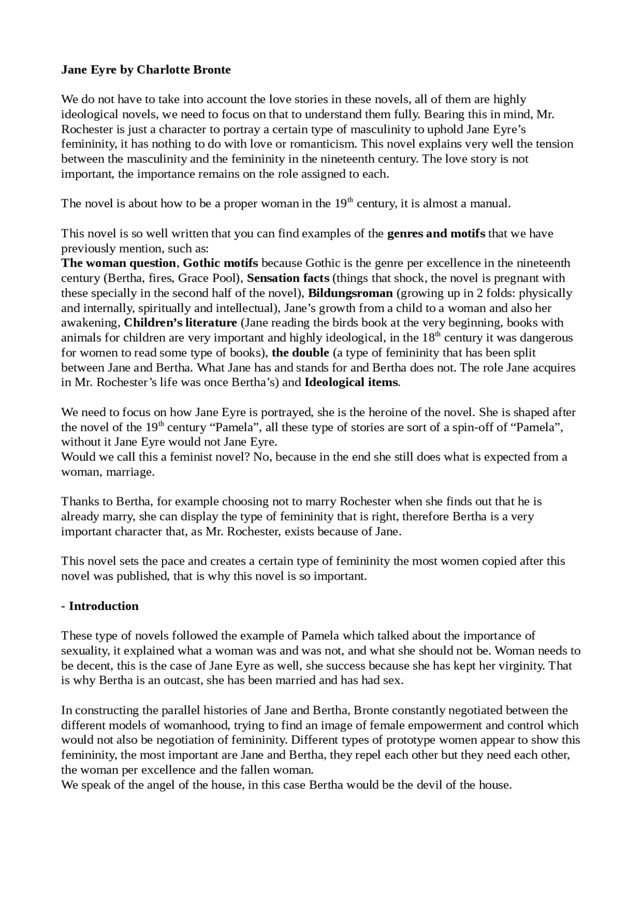 Jane Eyre - English Literature from the Nineteenth Century - Docsity