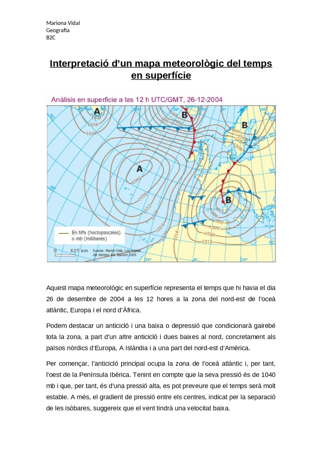 Interpretació d’un mapa meteorològic del temps en superfície - Docsity